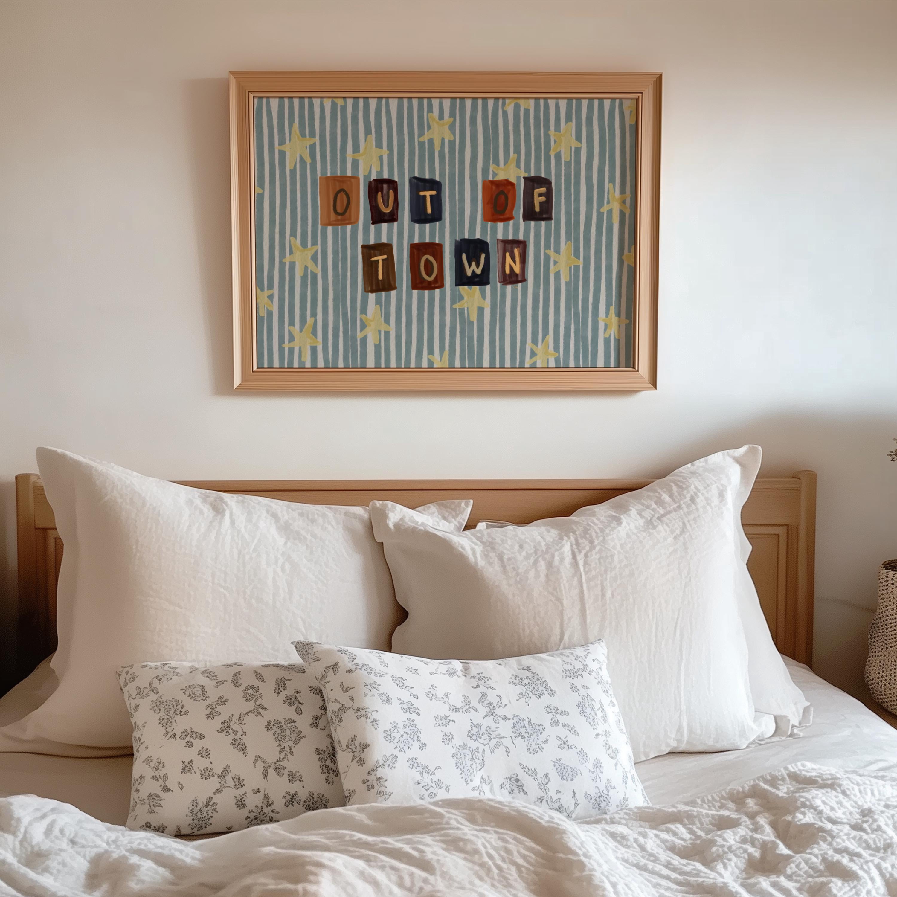 Affixzi Blue Striped Star Art, Striped Typography Retro Wall Art ...