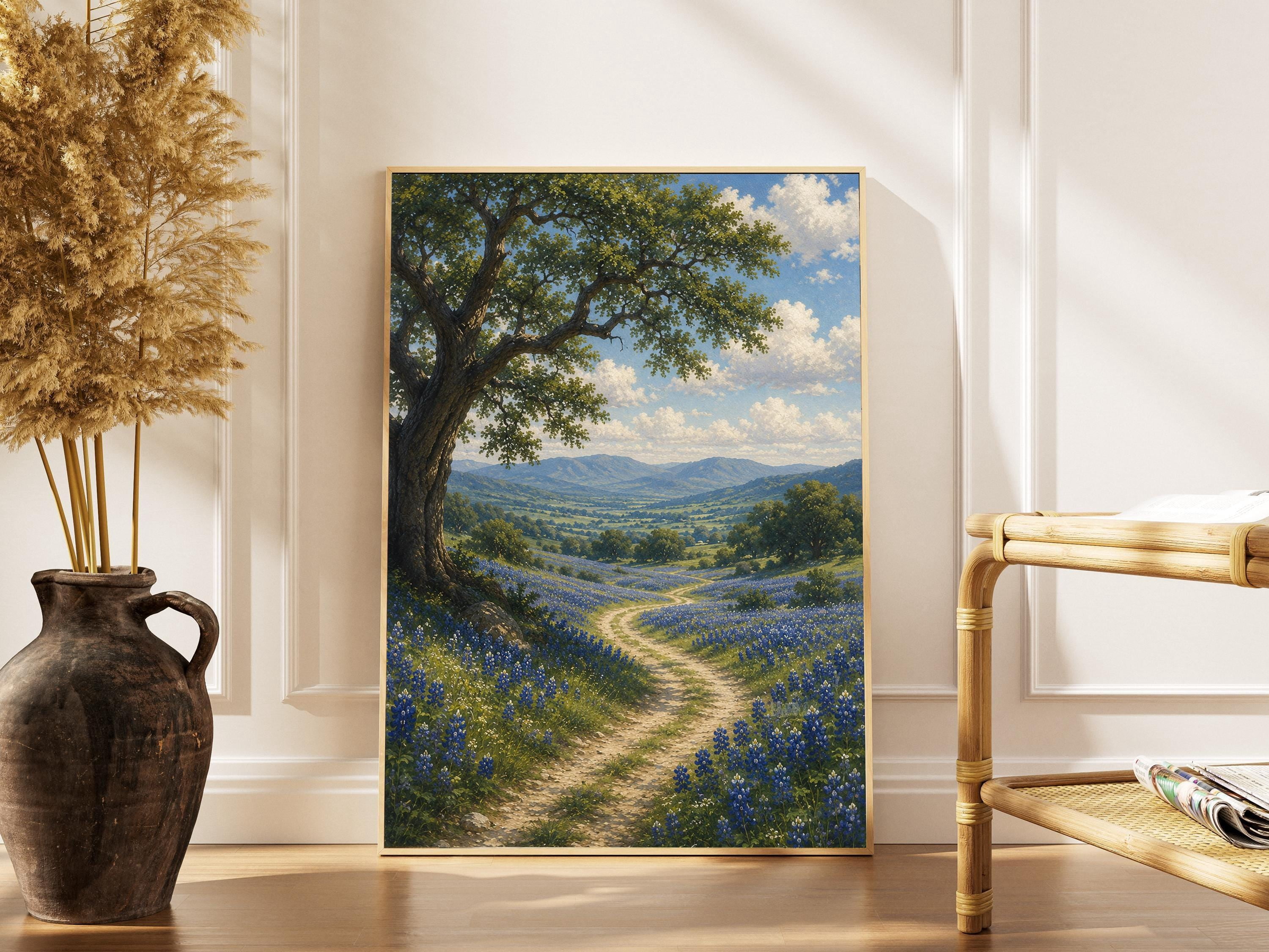 Affixzi Bluebonnet Meadow Landscape Poster, Wildflower Path Wall Art ...