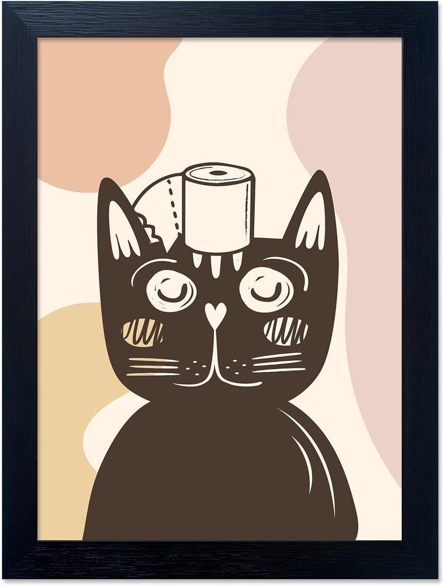 Affixzi Boho Bathroom Wall Decor Cat Print, Toilet Roll Wall Art, Cute ...