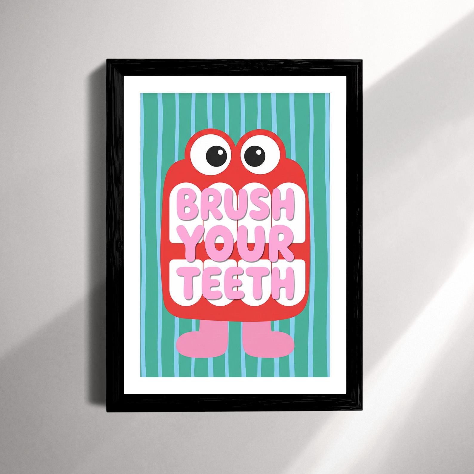 Affixzi Brush Your Teeth Bathroom Wall Art Poster, Colorful Cartoon ...
