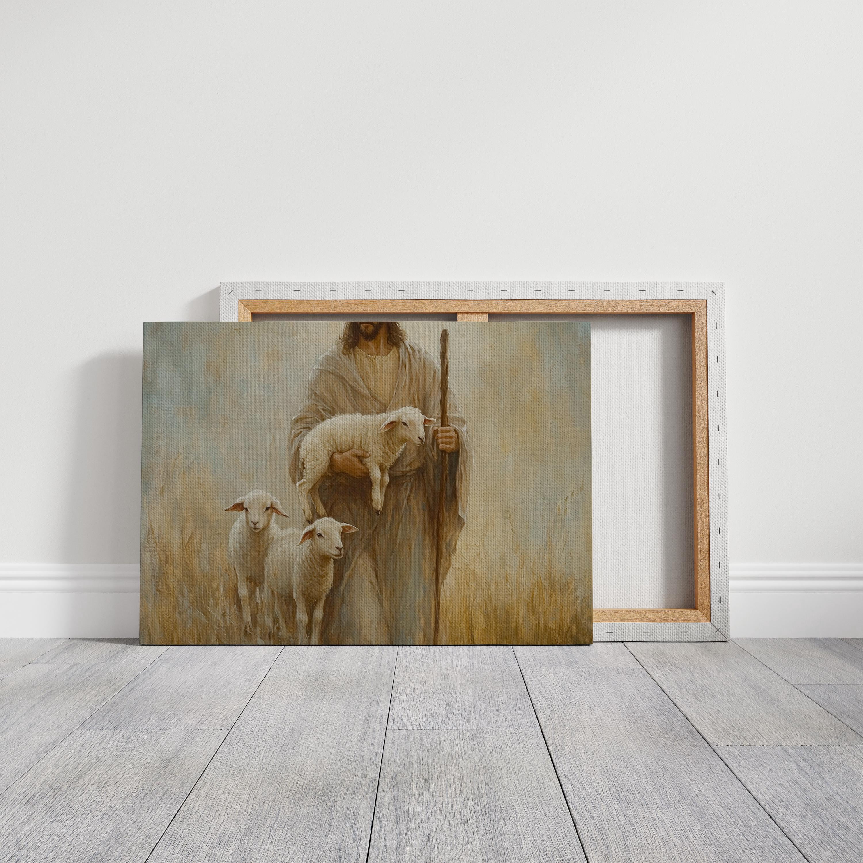 Affixzi Canvas Art Jesus Carrying a Lamb, Good Shepherd Wall Decor ...