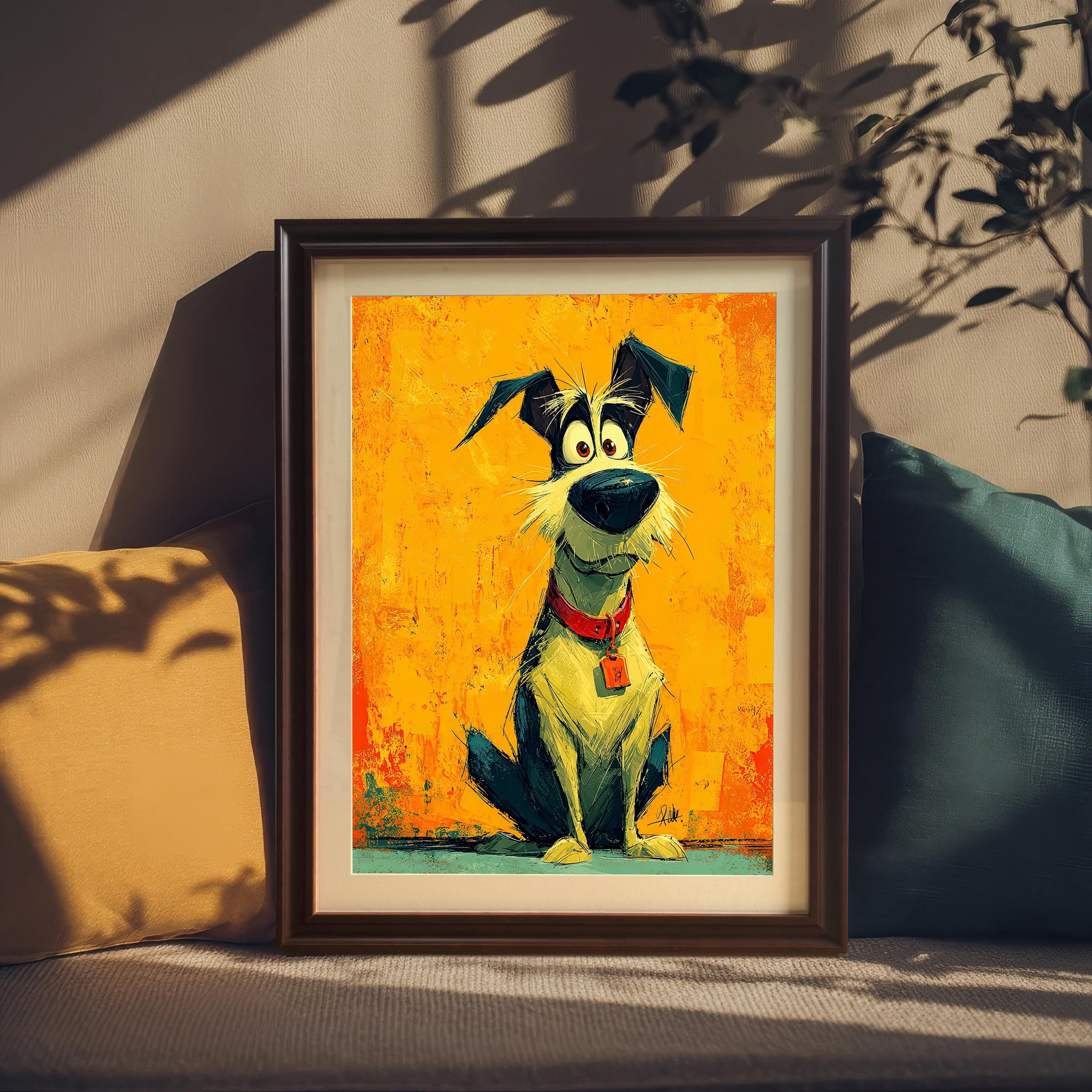Affixzi Cartoon Dog Print Wood Pet Portrait Wall Decor Poster, Unframed ...