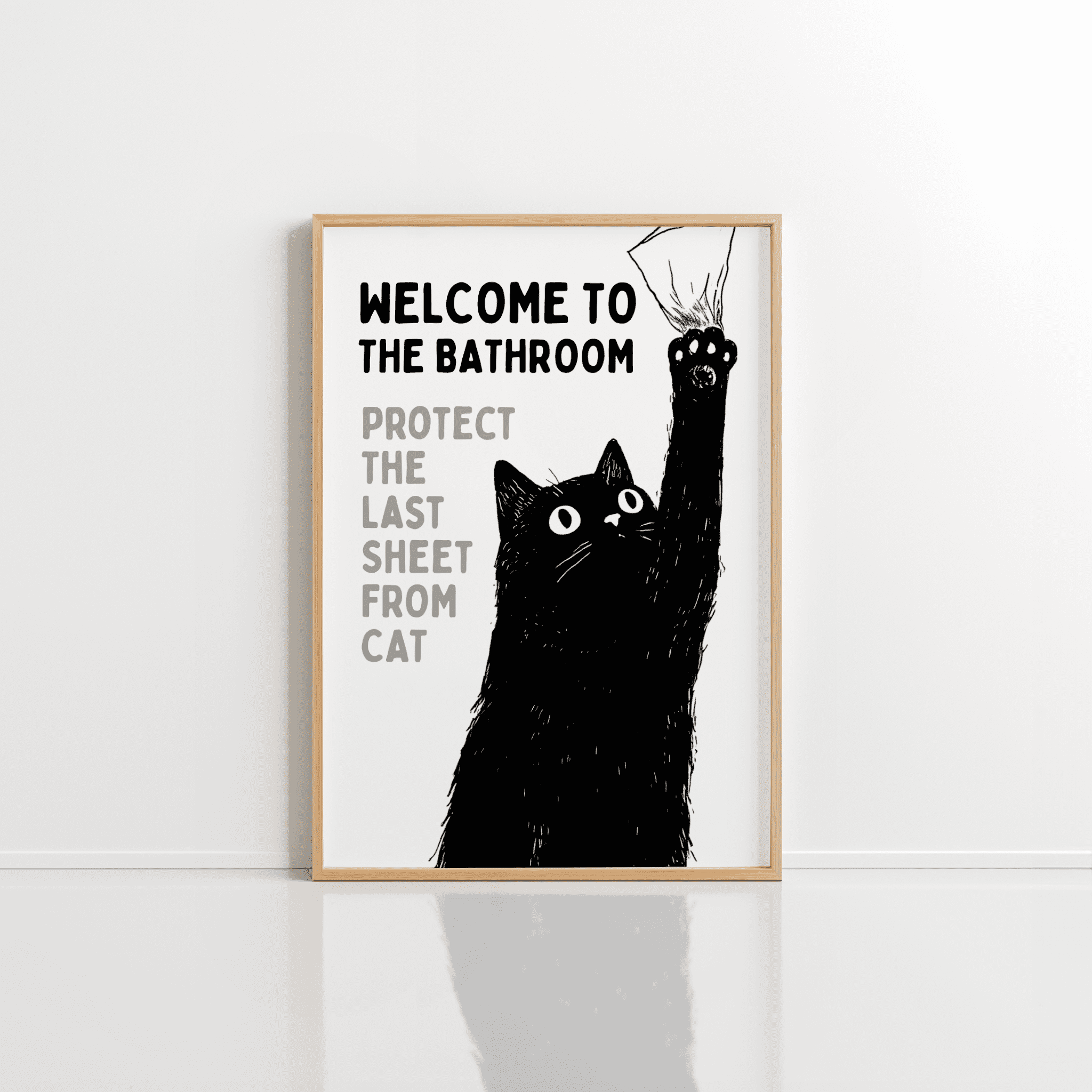 Affixzi Cat Bathroom Wall Art, Welcome to Bathroom Print, Cat Decor for ...