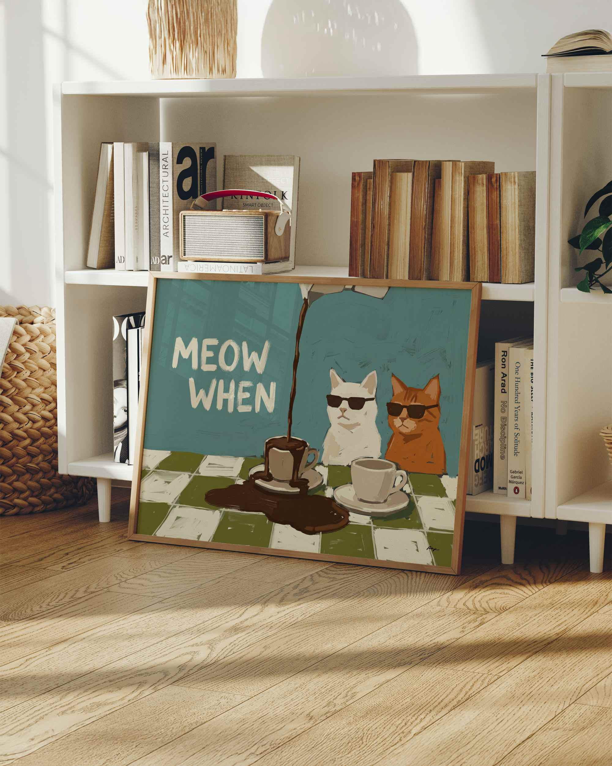 Affixzi Cat Print Poster, Retro Coffee Wall Art, Tell Me When Print ...