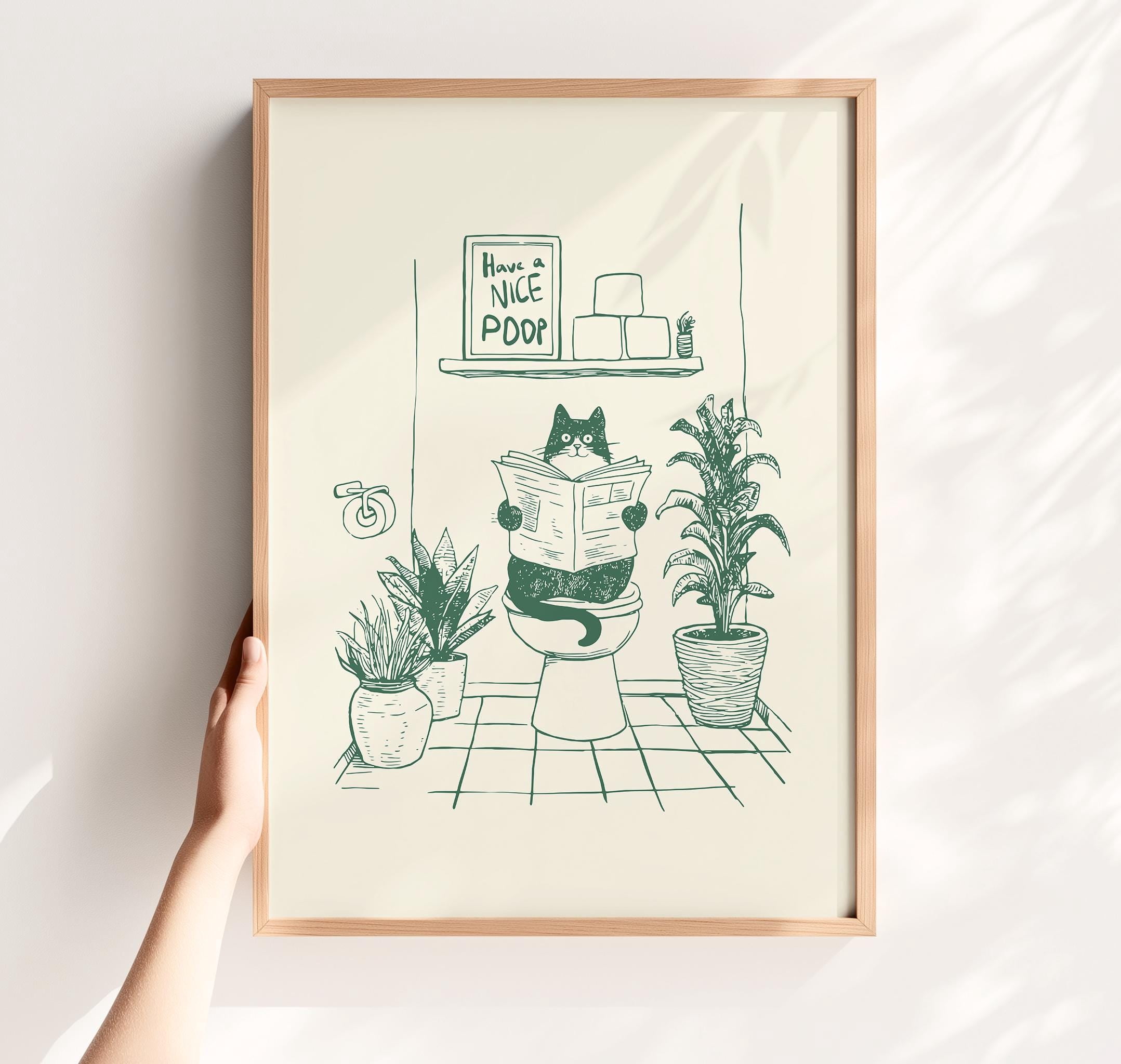Affixzi Cat Toilet Art, Bathroom Wall Decor for Pet Owners, Feline ...
