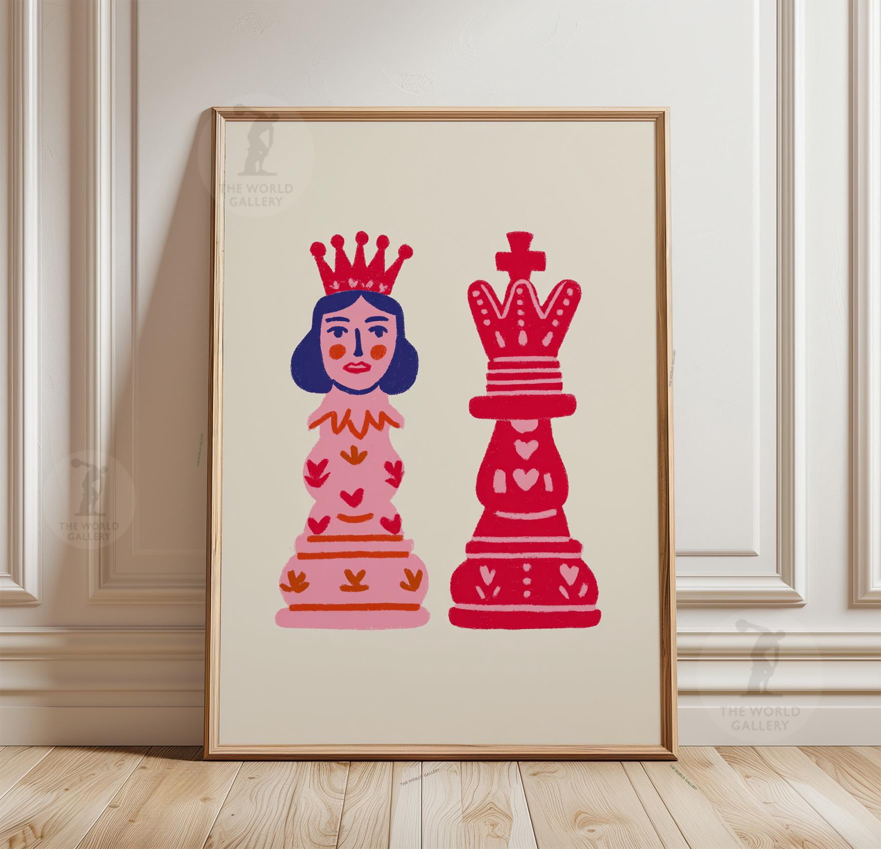 Affixzi Chess Poster, Pink Red Folk Art, Minimalist Game Wall Art ...