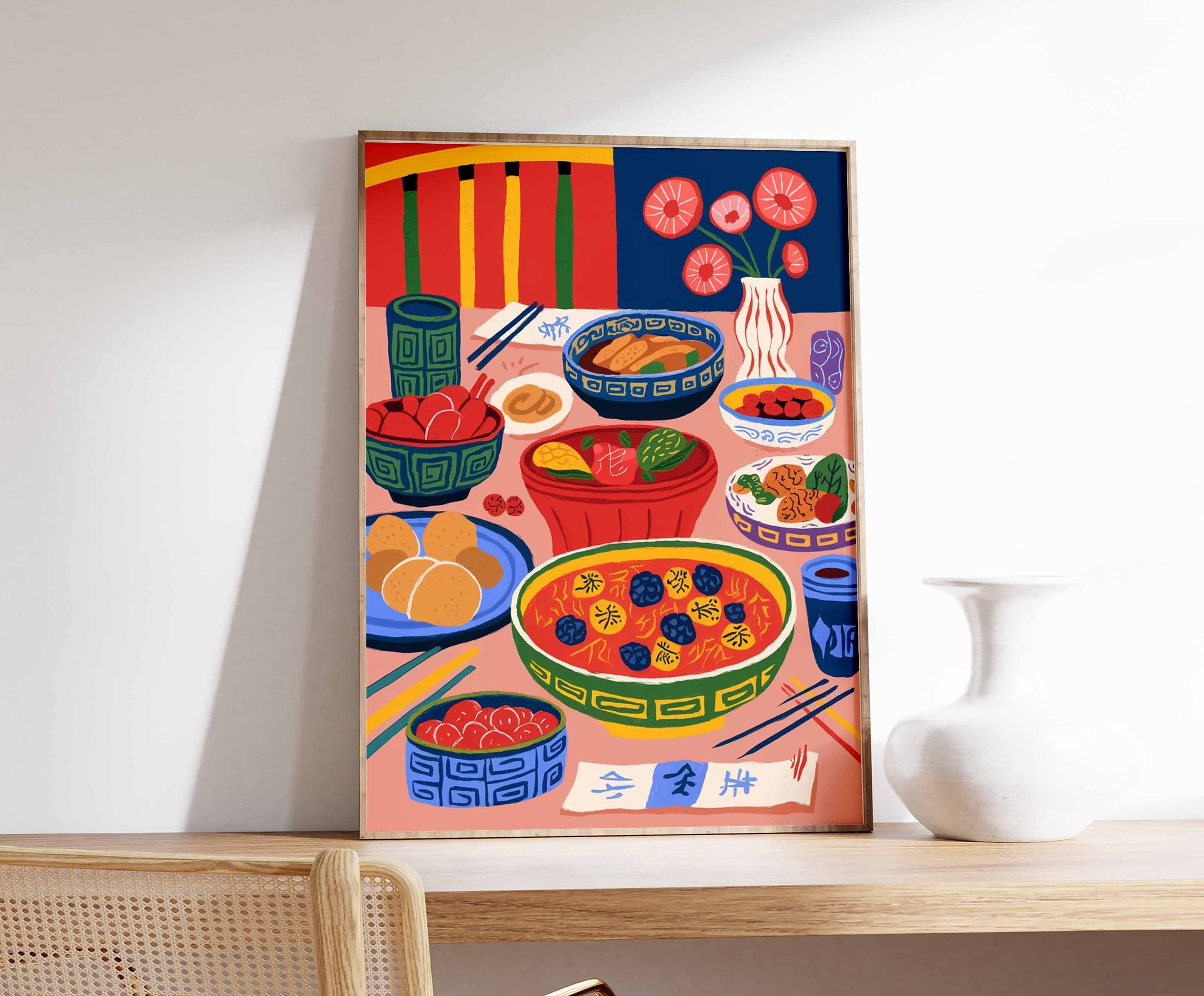 Affixzi Chinese Cuisine Poster, Dinner Table Art Print, Kitchen Decor ...