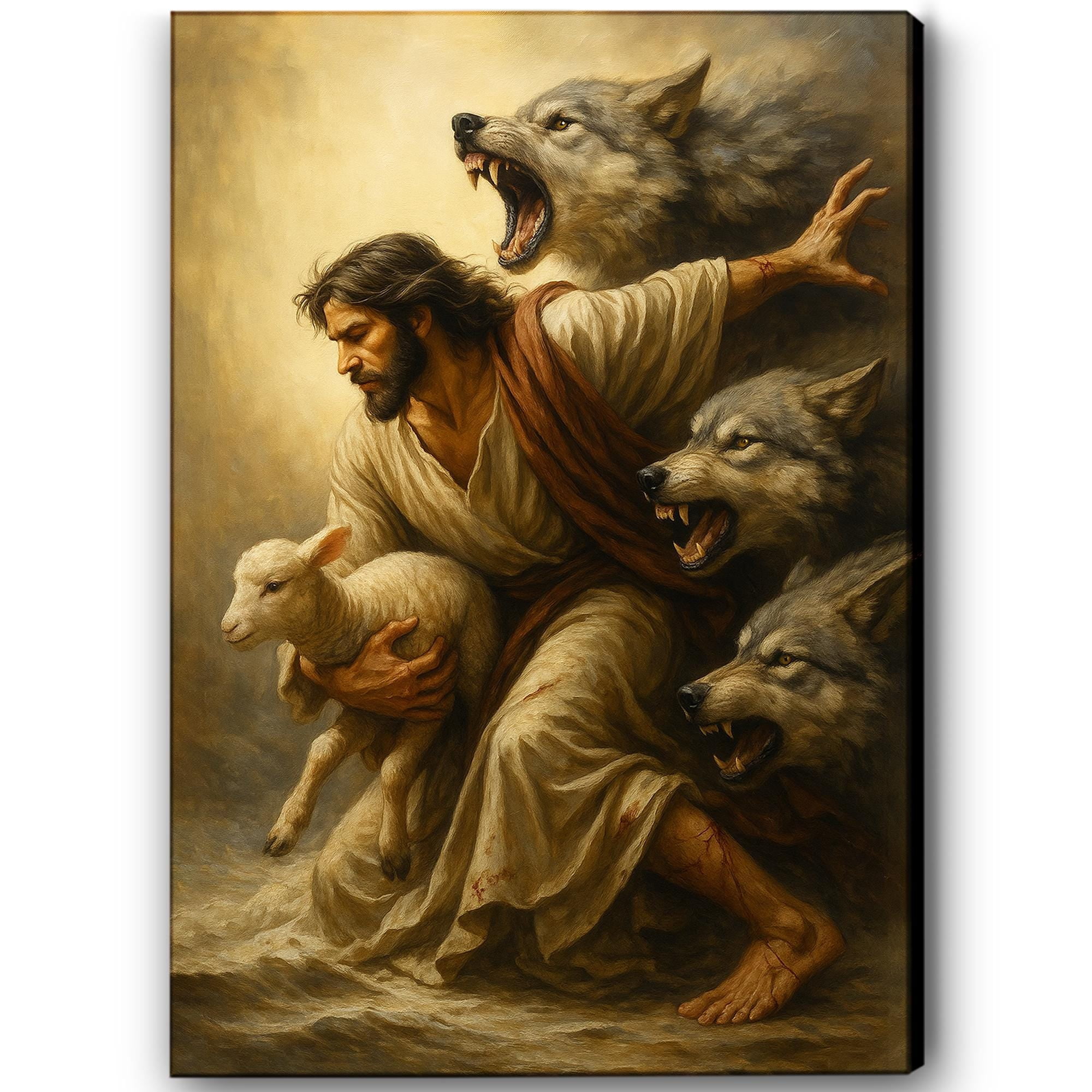 Affixzi Christian Art: Jesus Saving The Lamb from Wolves - Spiritual ...