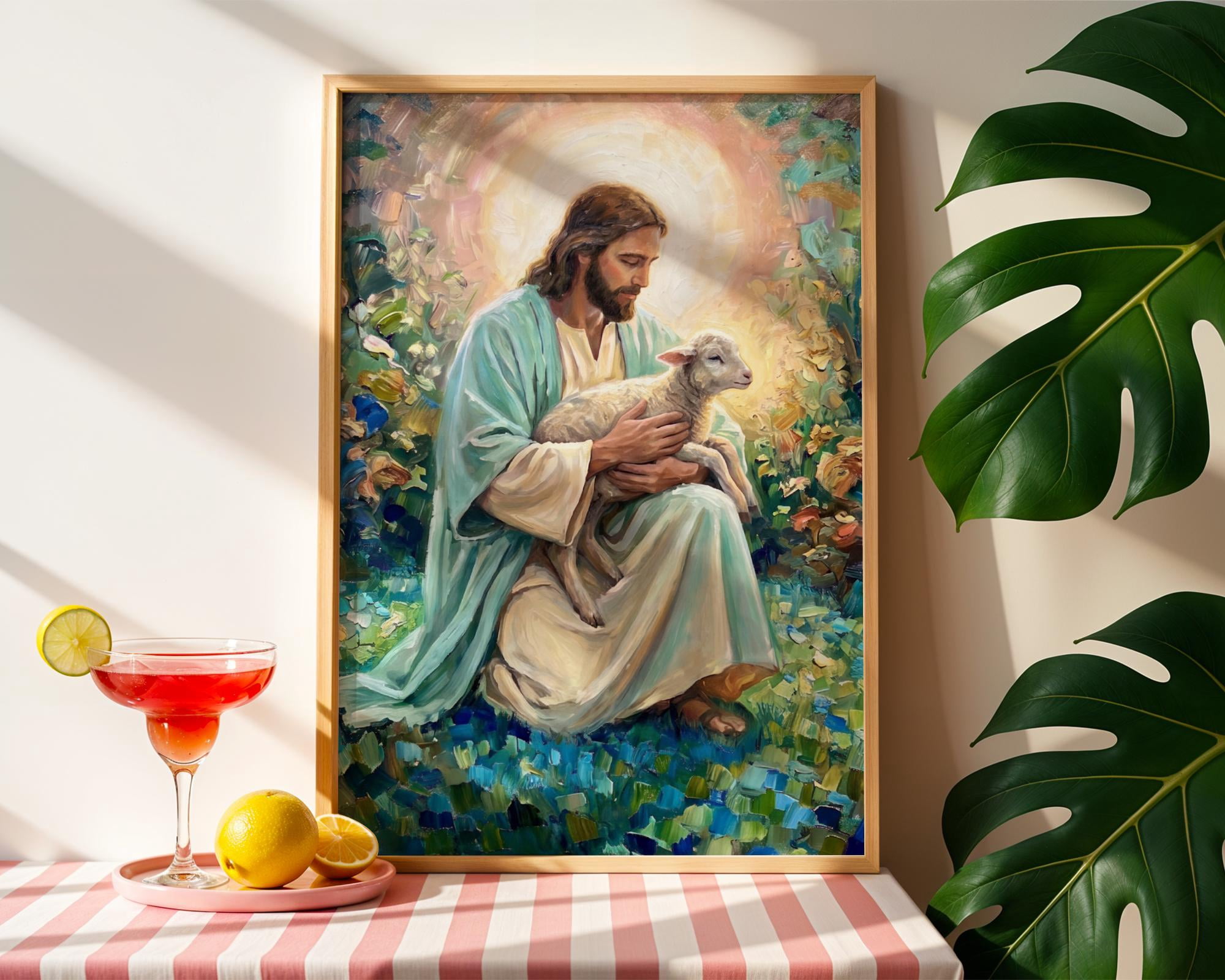 Affixzi Christian Print, Oil Style Faith Decor, Good Shepherd Artwork ...