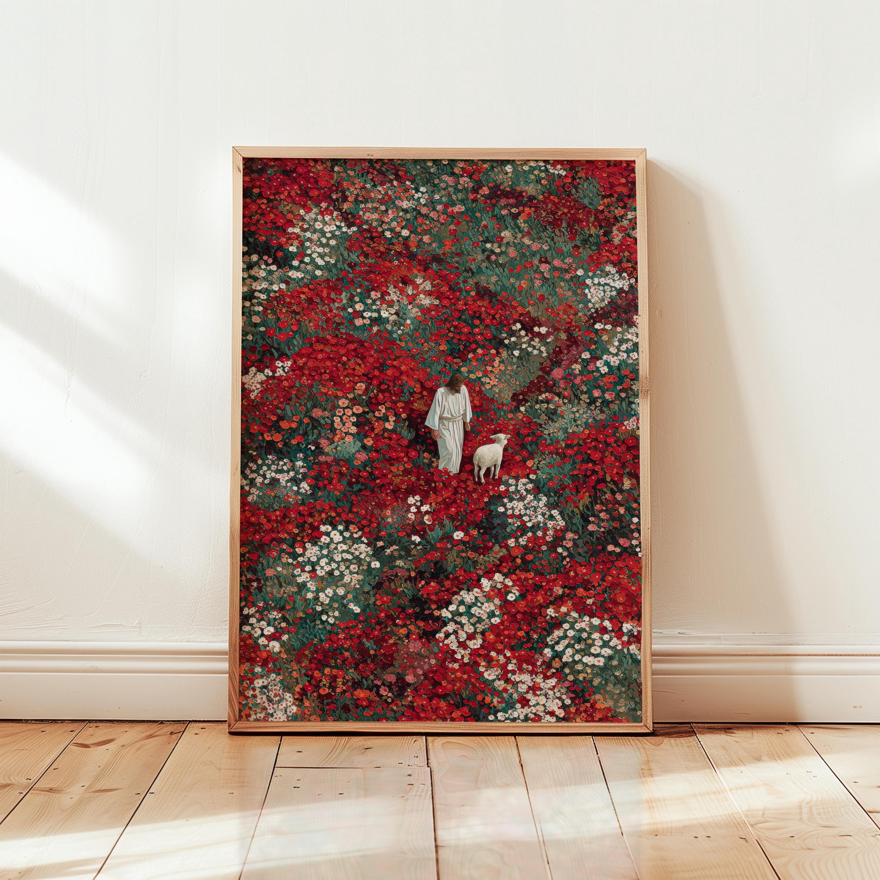 Affixzi Christian Wall Decor, Religious Print, Vibrant Red Flower Field ...