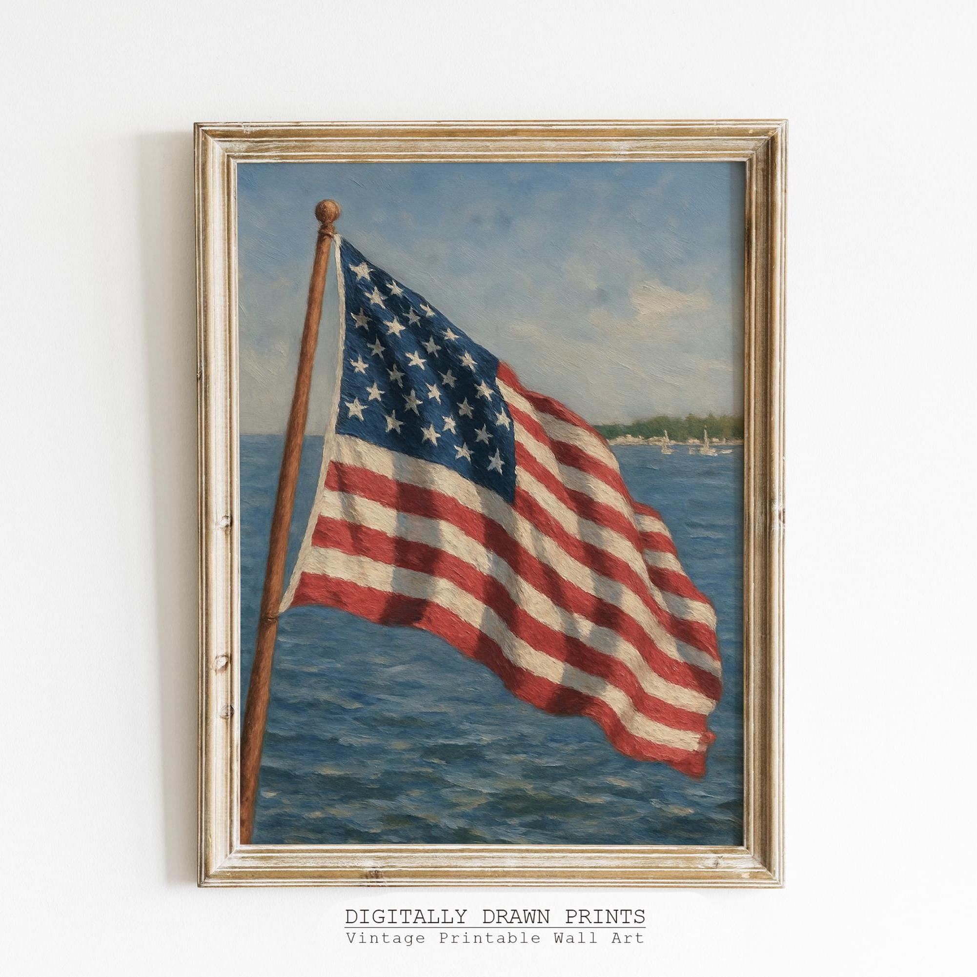 Affixzi Coastal American Flag Wall Art, Independence Day Patriotic ...