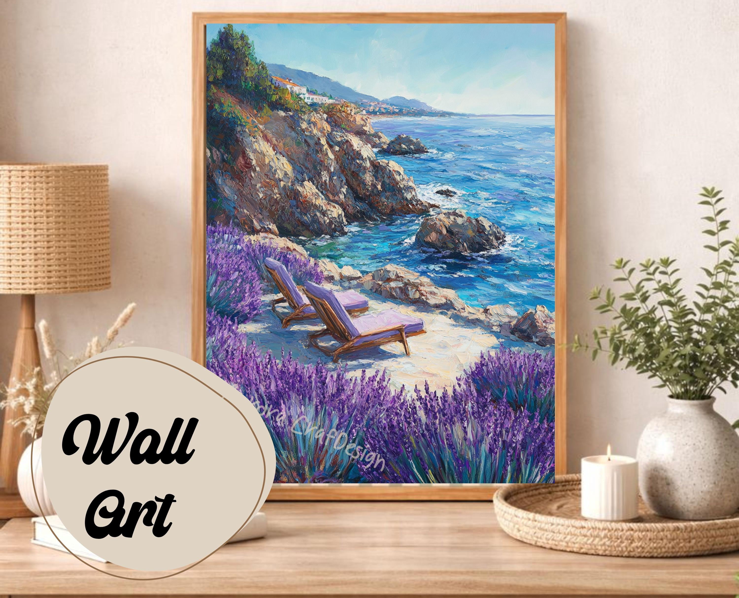 Affixzi Coastal Lavender Wall Art Print, Mediterranean Seaside ...