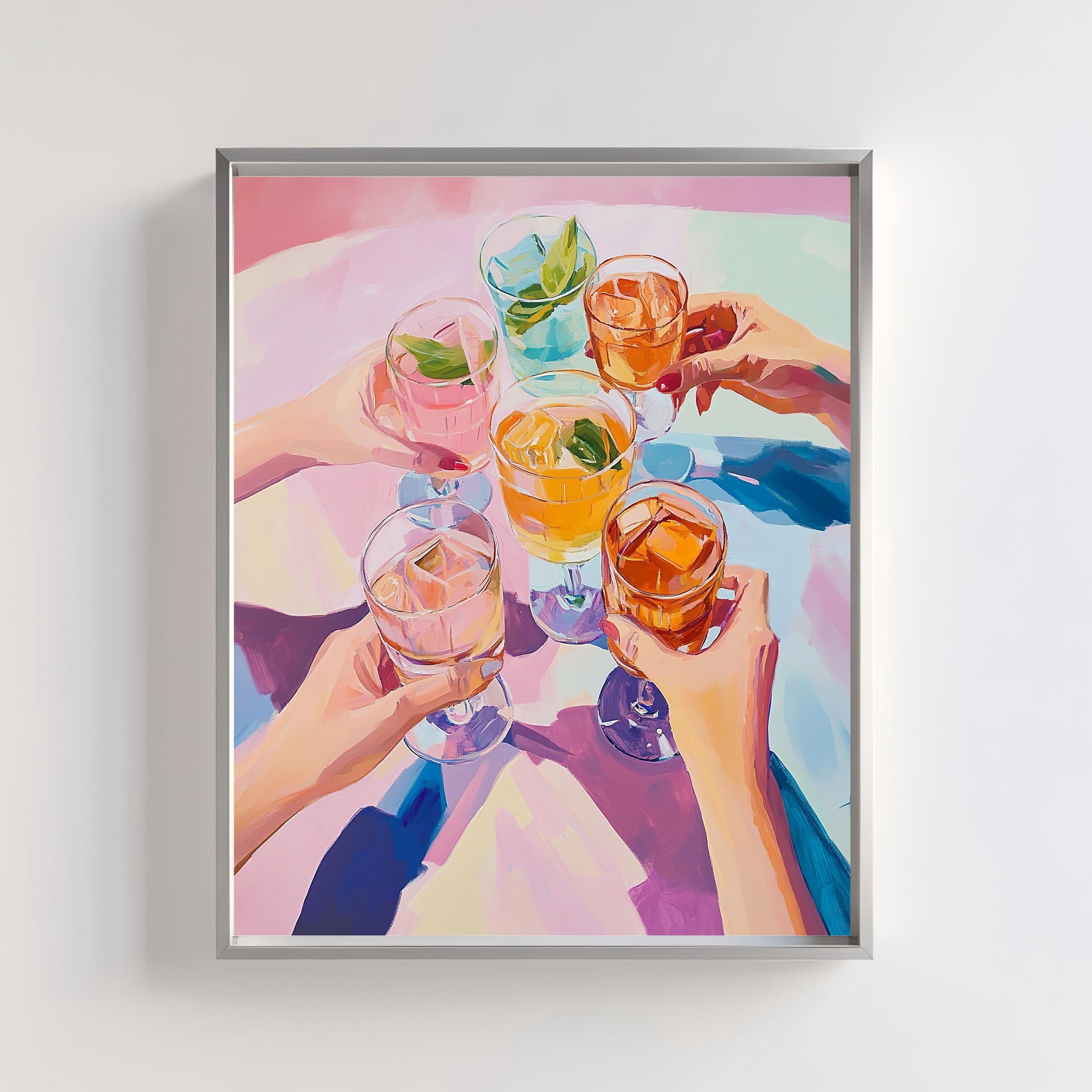 Affixzi Cocktail Toast Art Print, Colorful Summer Drinks Illustration ...