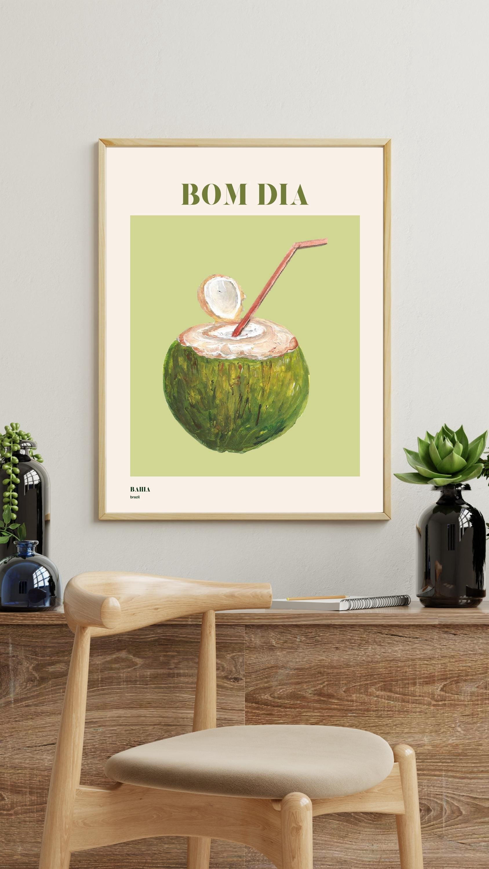 Affixzi Coconut Water Print, Bom Dia Brazil, Tropical Wall Art ...