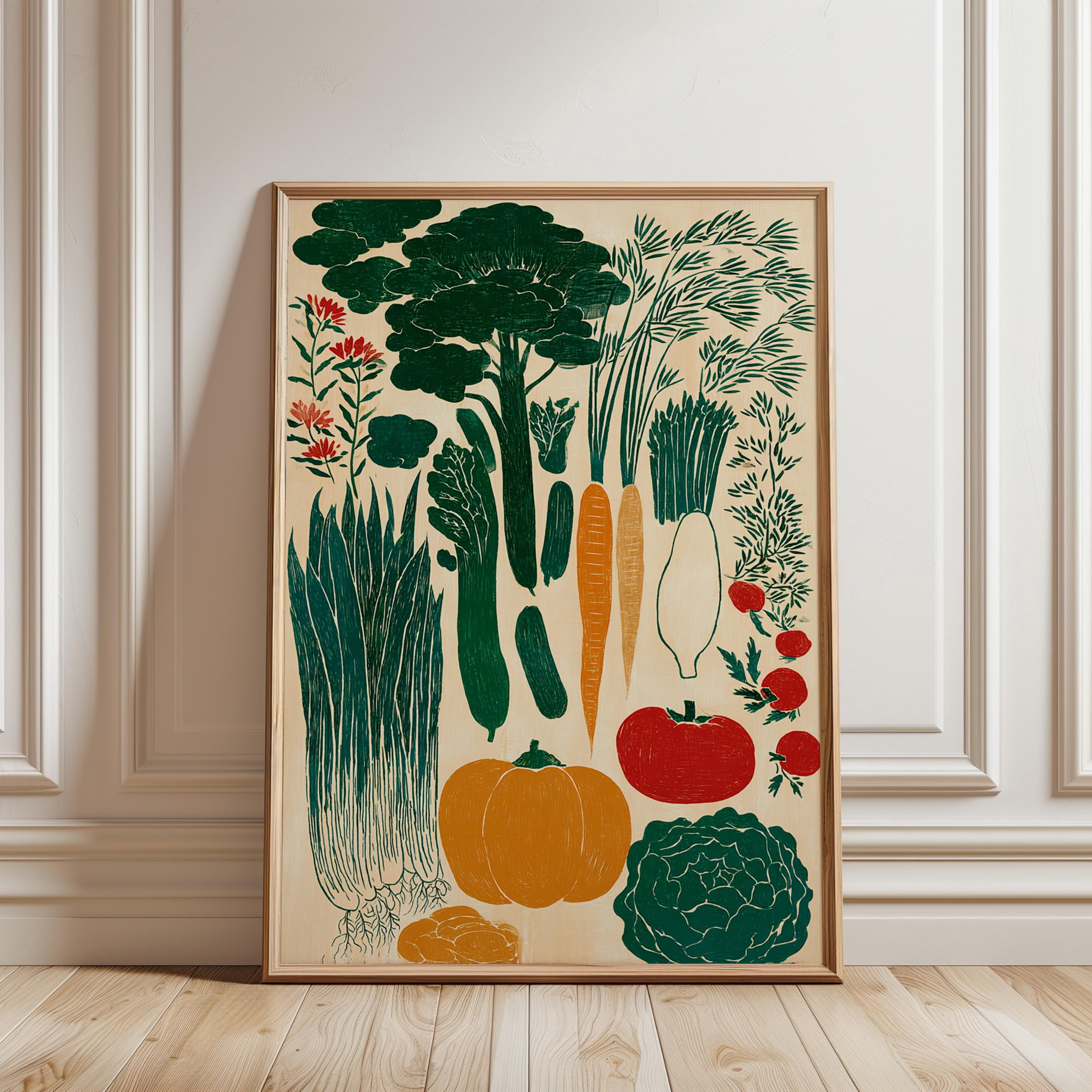 Affixzi Colorful Garden Vegetable Illustration Art for Home Decor ...