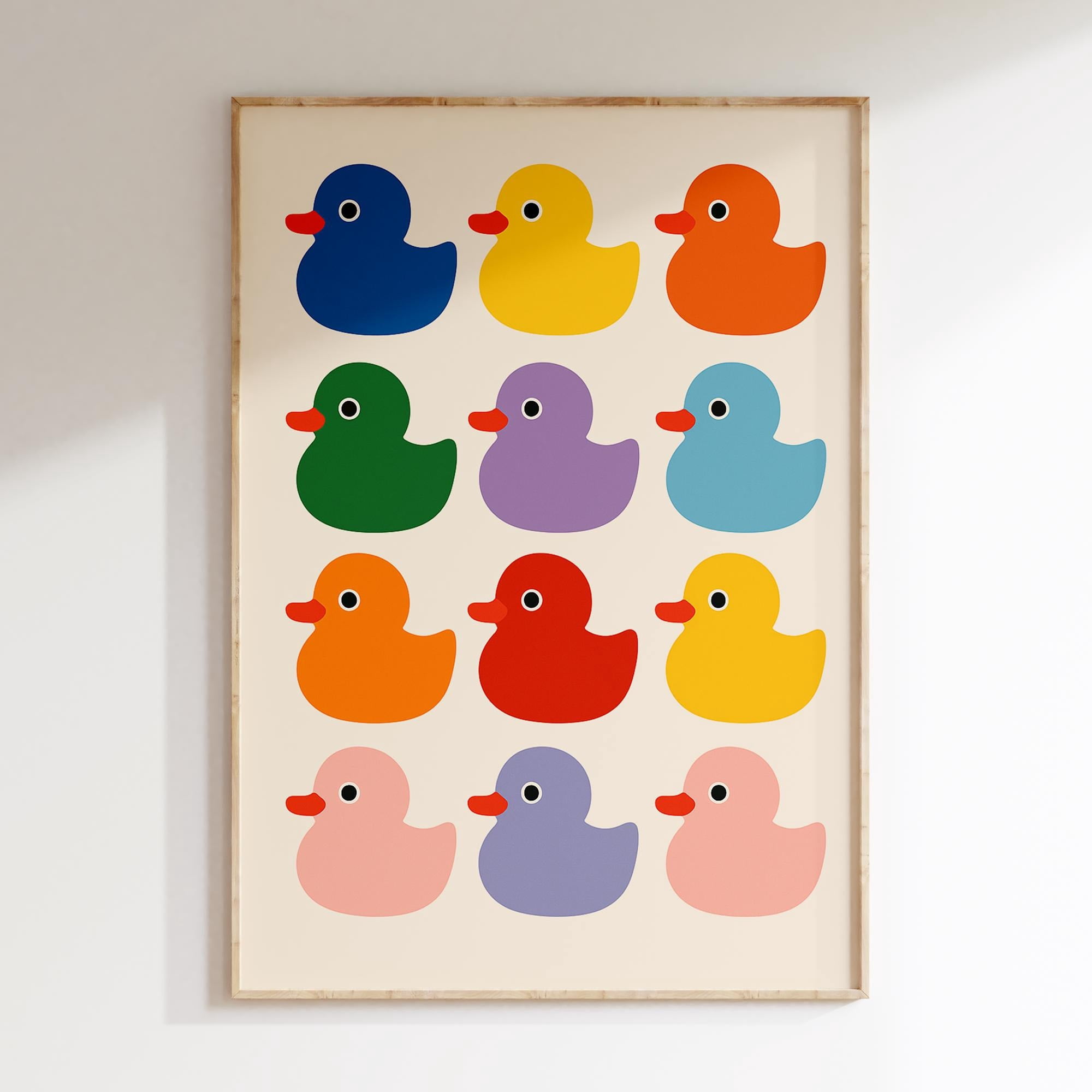 Affixzi Colorful Rubber Ducky Print Bath Wall Art, Nursery Animal ...