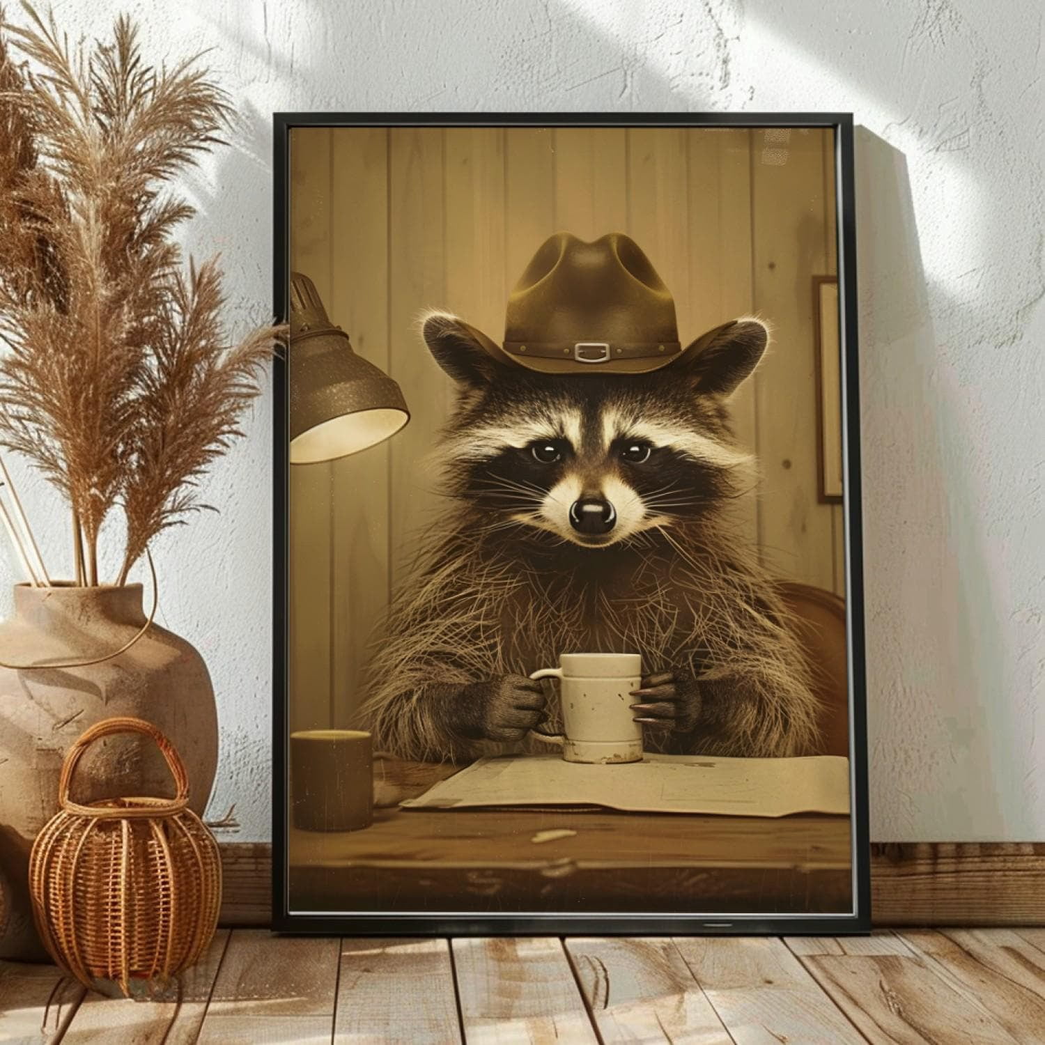 Affixzi Cowboy Coffee Break Vintage Poster, Rustic Animal Wall Art ...
