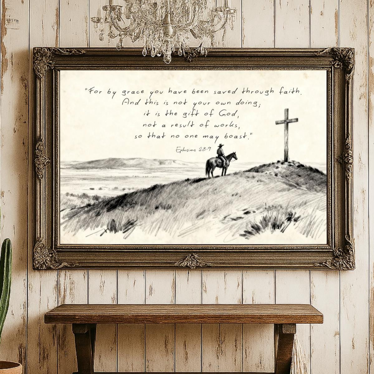 Affixzi Cowboy Cross Wall Art - Rustic Christian Decor with ...