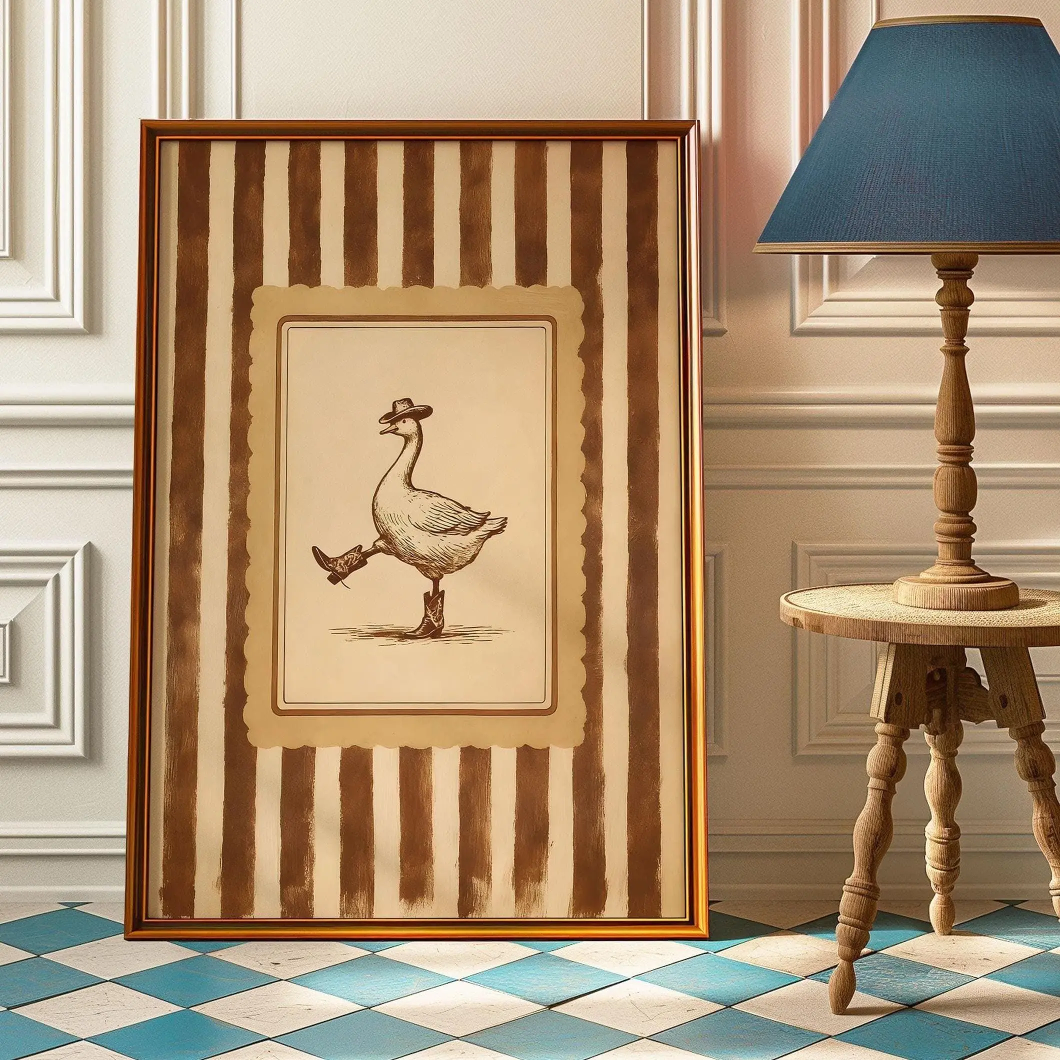Affixzi Cowboy Goose Wall Art Print, Western Dancing Duck Poster ...
