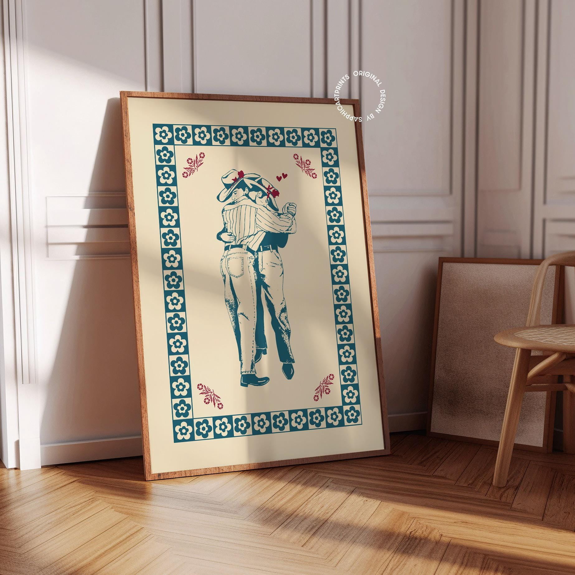 Affixzi Cowboys Art Print, Slow Dance, Wild West Poster, Western Decor ...