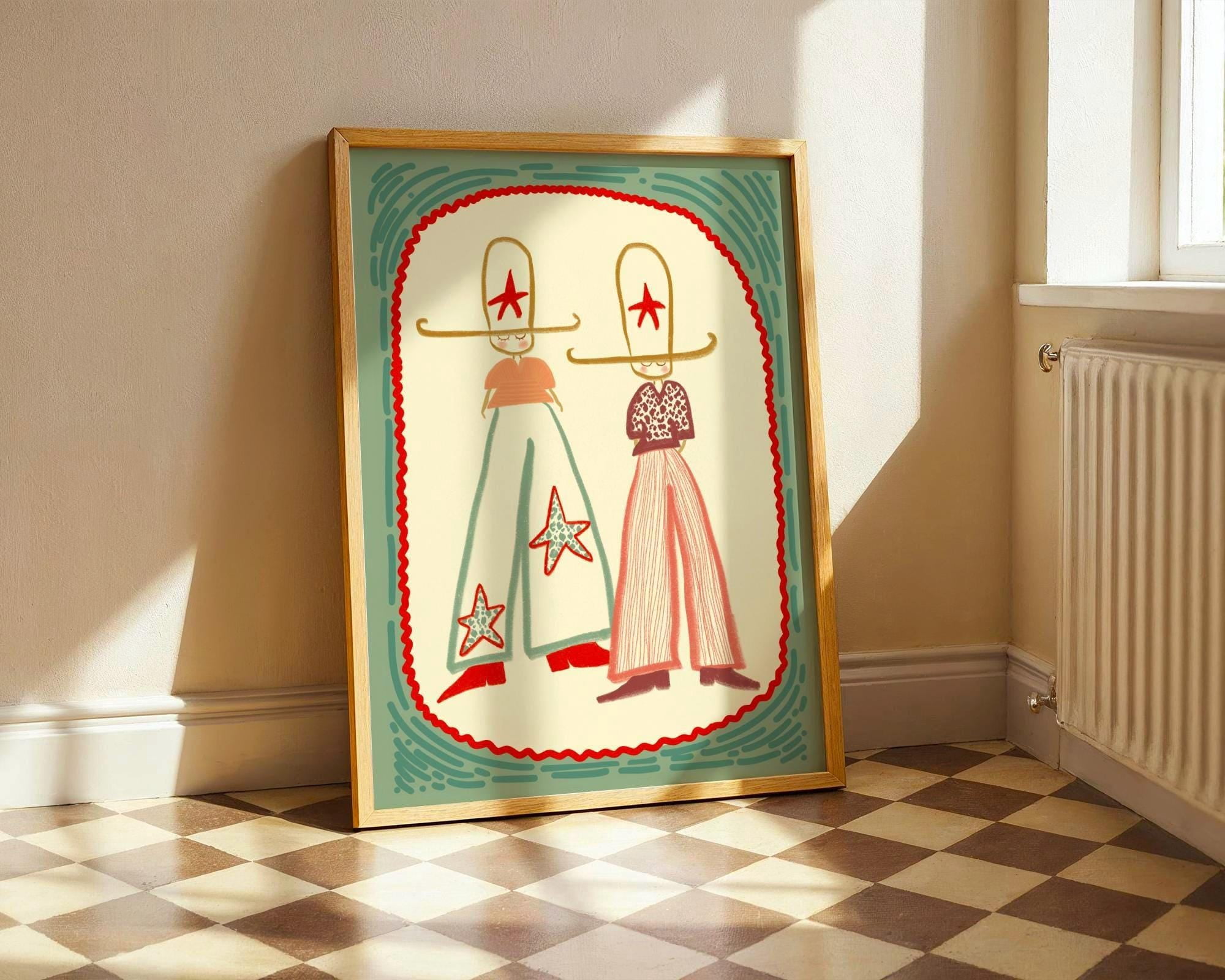 Affixzi Cowboys Illustration Print, Southwestern Western Decor ...