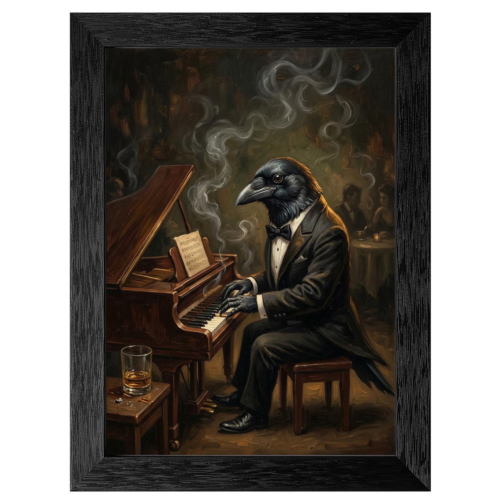 Affixzi Crow Playing Piano Moody Jazz Club Noir Textured Black Animal ...