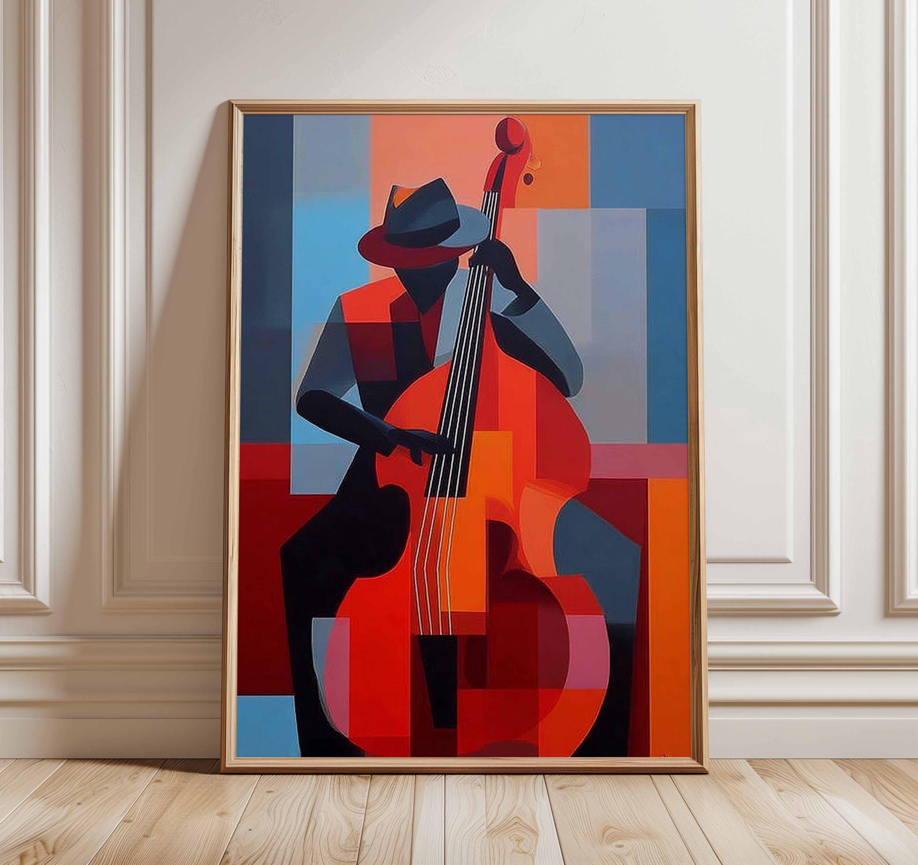 Affixzi Cubist Jazz Music Poster, Abstract Bass Player Print, Modern ...