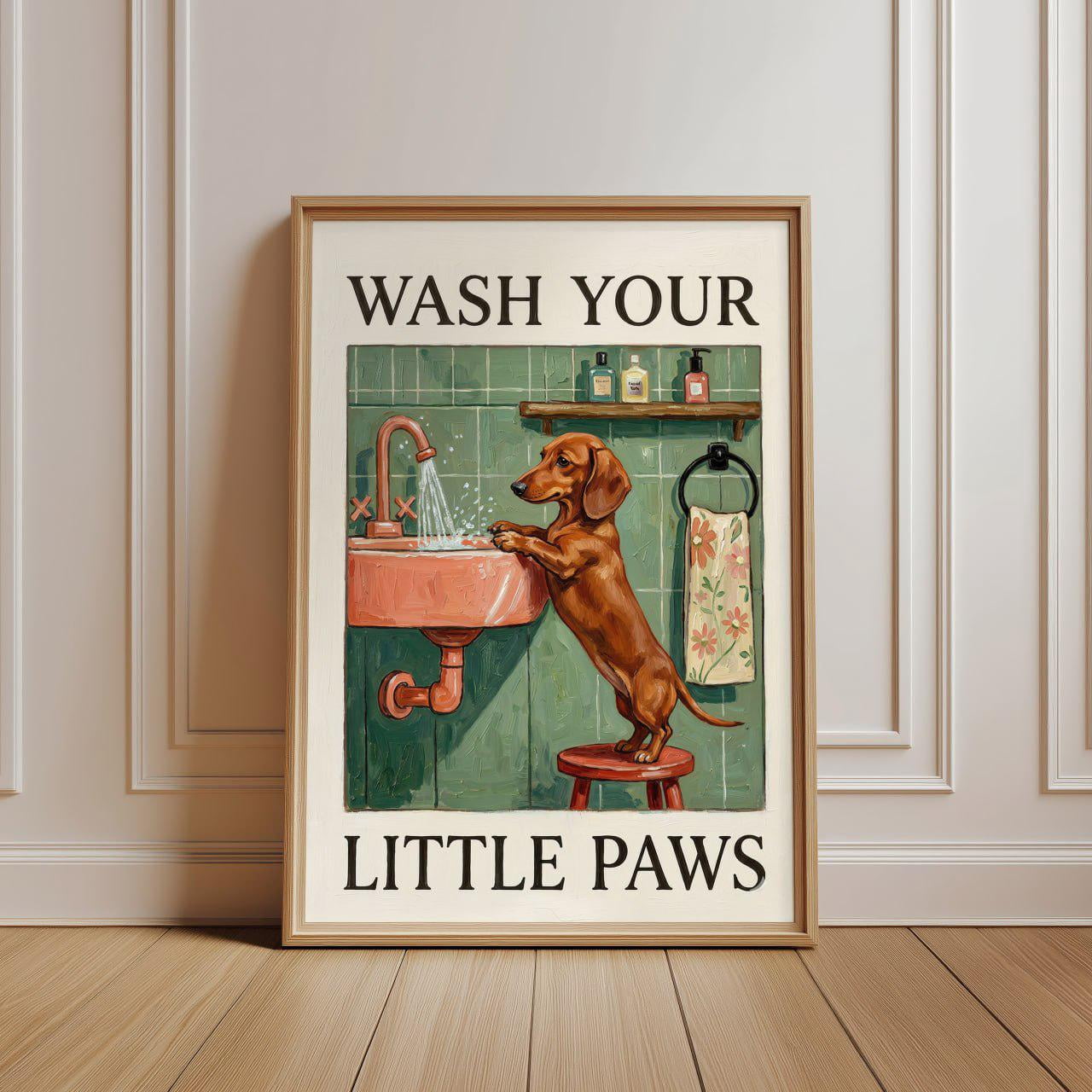 Affixzi Dachshund Wash Your Paws Print Cute Bathroom Poster Funny ...