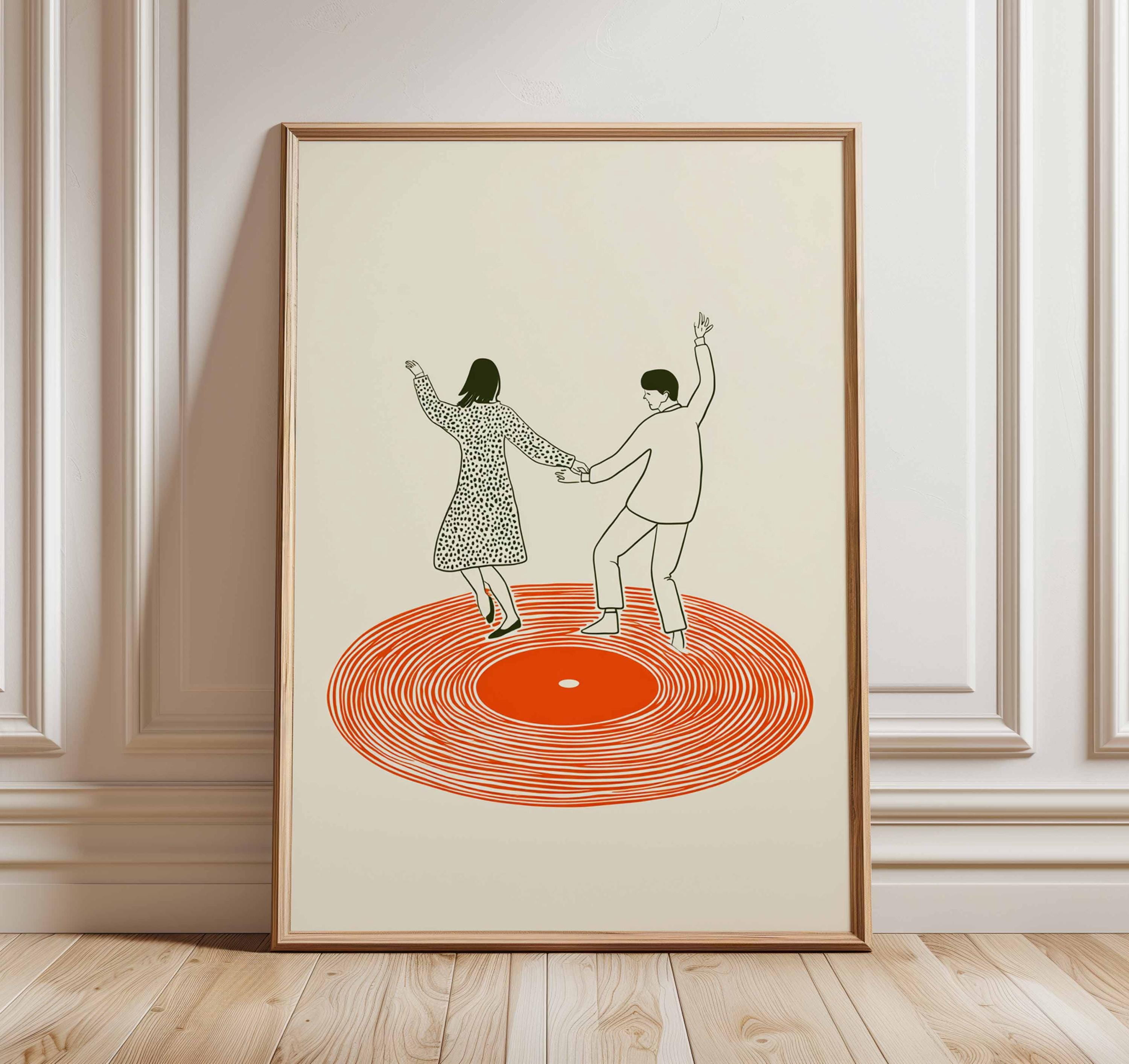 Affixzi Dancing Couple Wall Art Print, Retro Record Player Poster ...