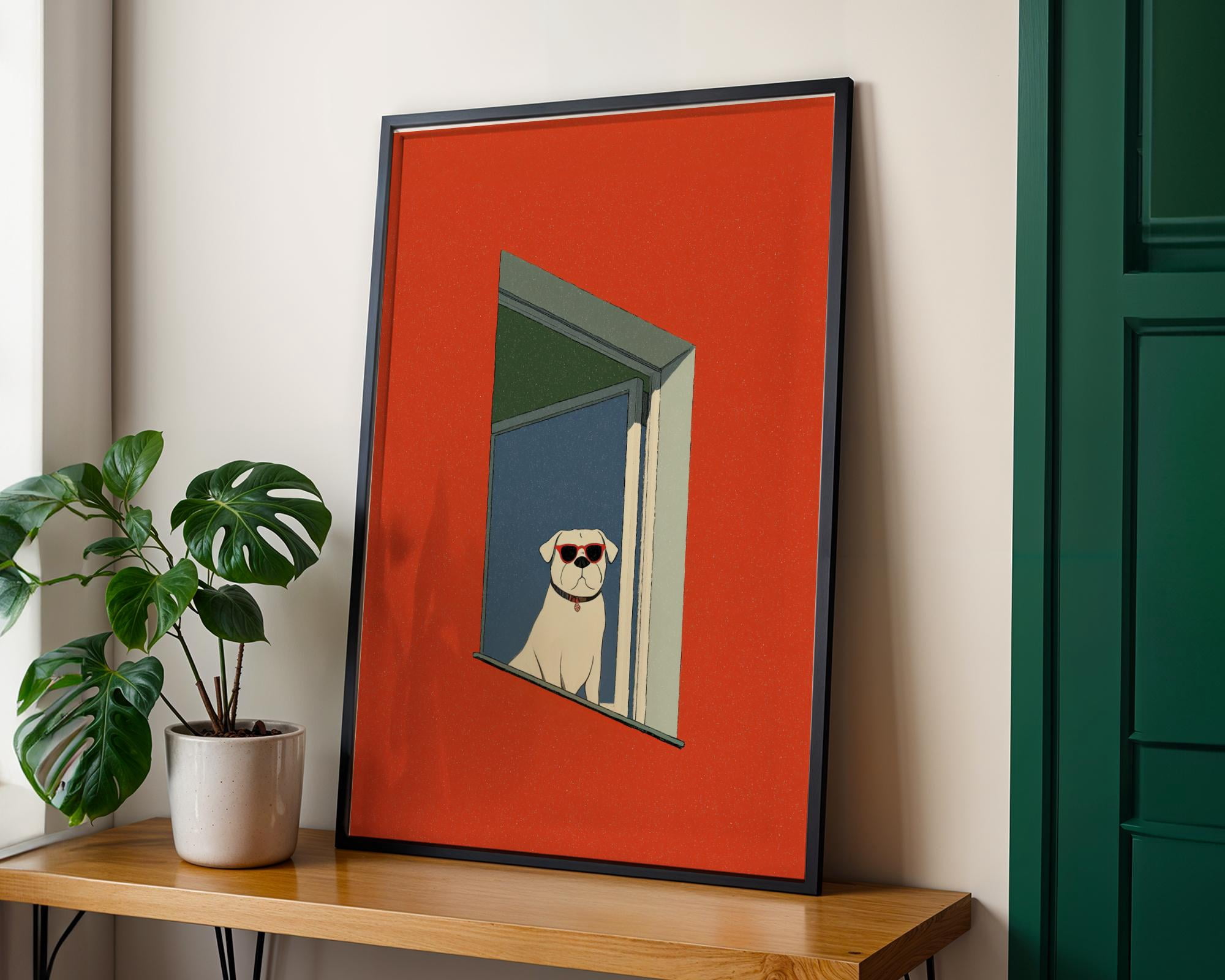 Affixzi Dog Wall Art Print, Retro Dog in Sunglasses Poster, Grainy ...