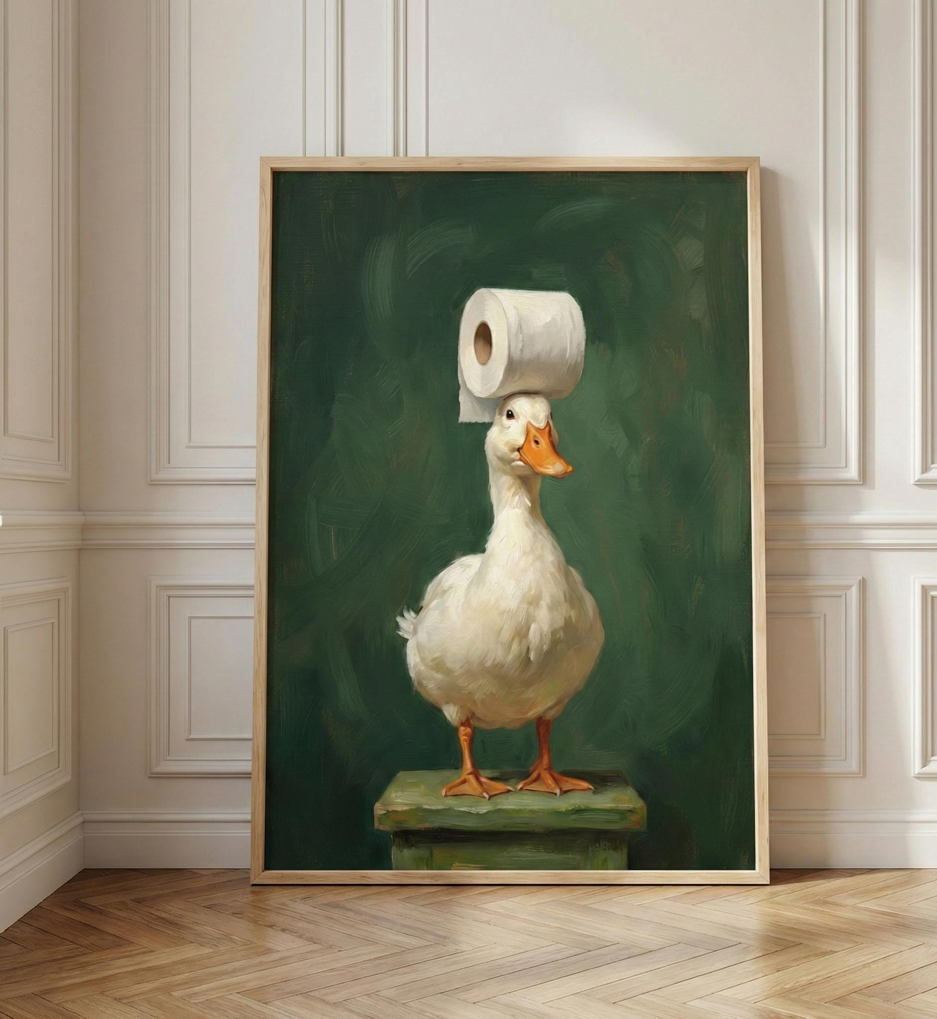 Affixzi Duck Toilet Paper Wall Art, Bathroom Decor Poster, Animal Print ...