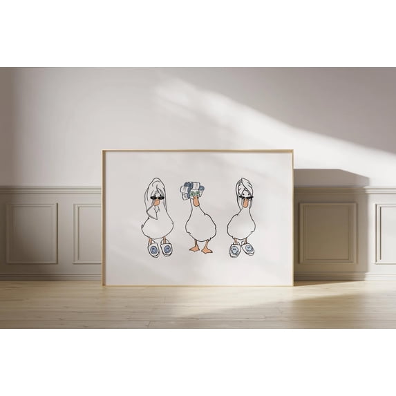 Affixzi Ducks in Towels Art Print, Trendy Bathroom Decor, Unframed ...