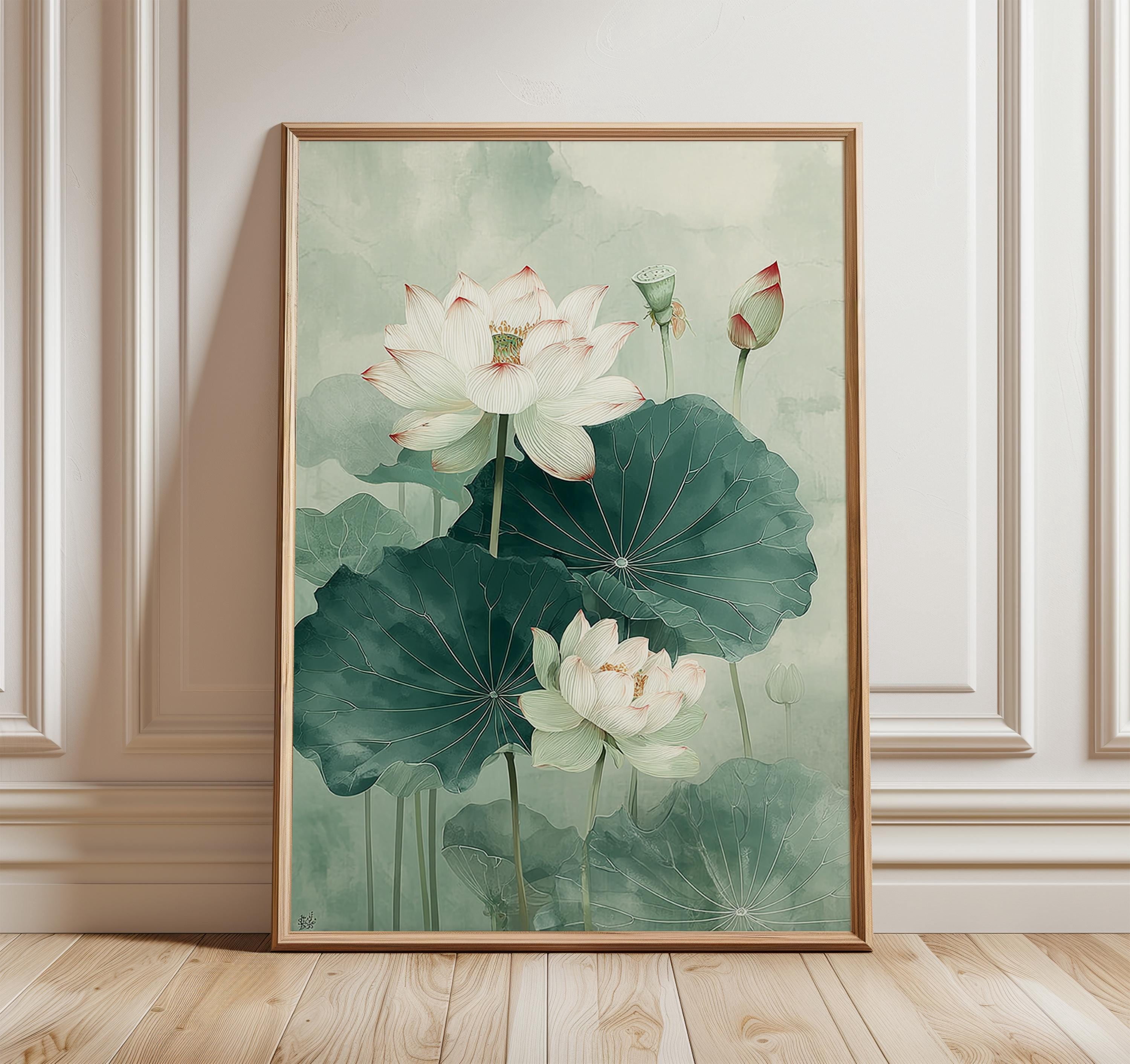 Affixzi Elegant Lotus Flower Wall Art, Minimalist Botanical Decor for ...