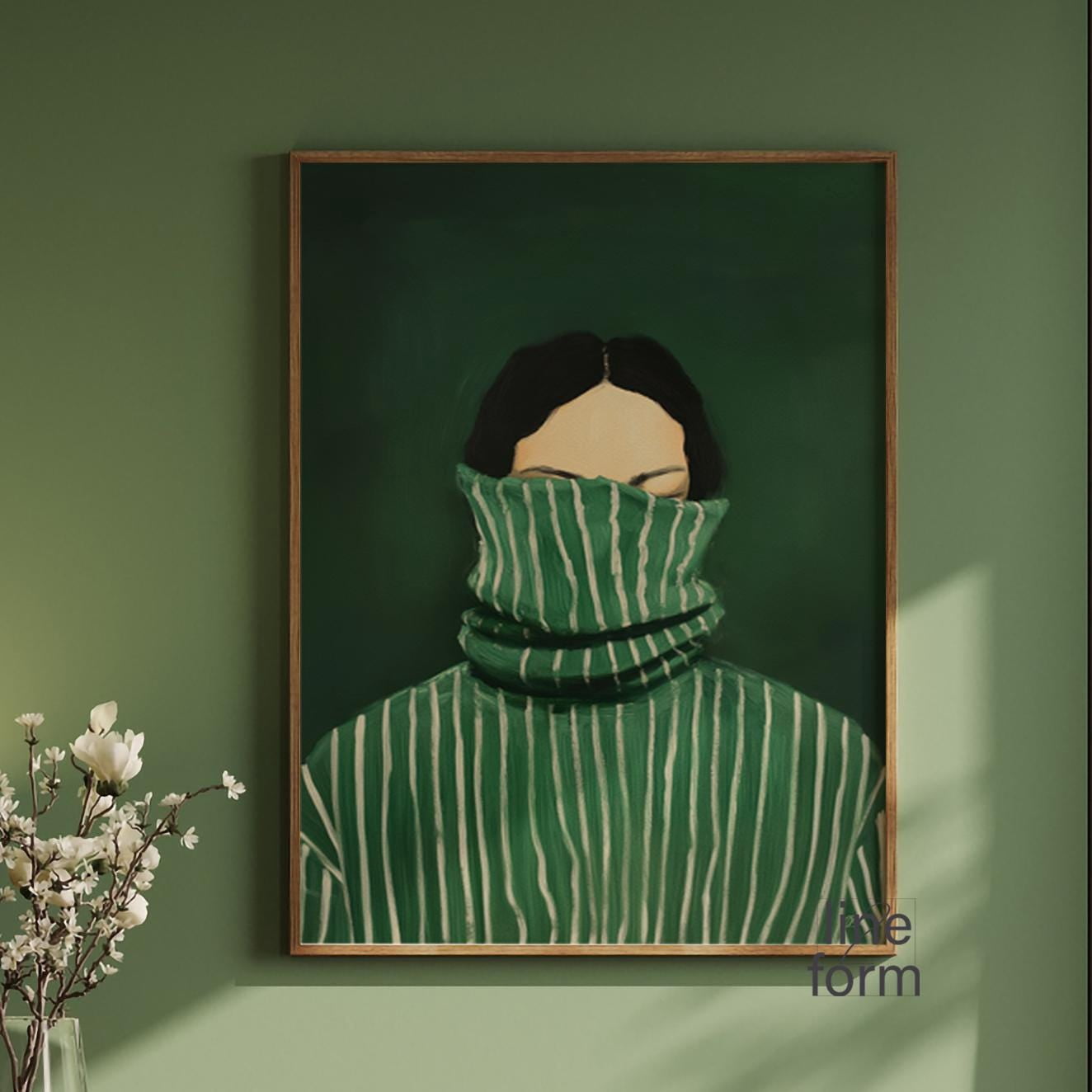 Affixzi Emerald Green Abstract Woman Art Print: Minimalist Japandi ...