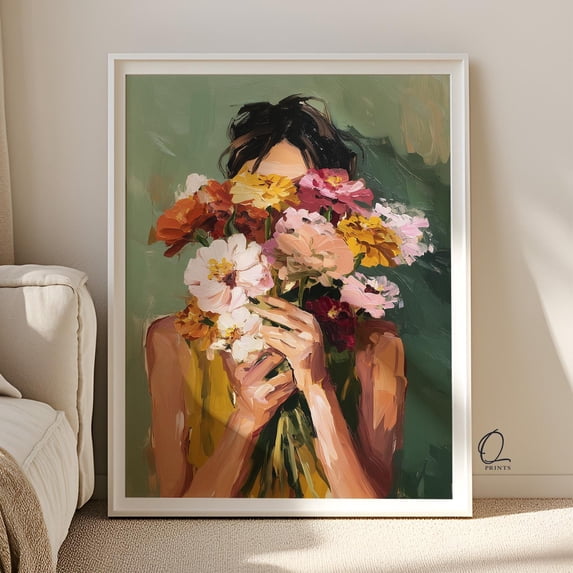 Affixzi Floral Woman Wall Art, Modern Feminine Portrait Print, Colorful ...