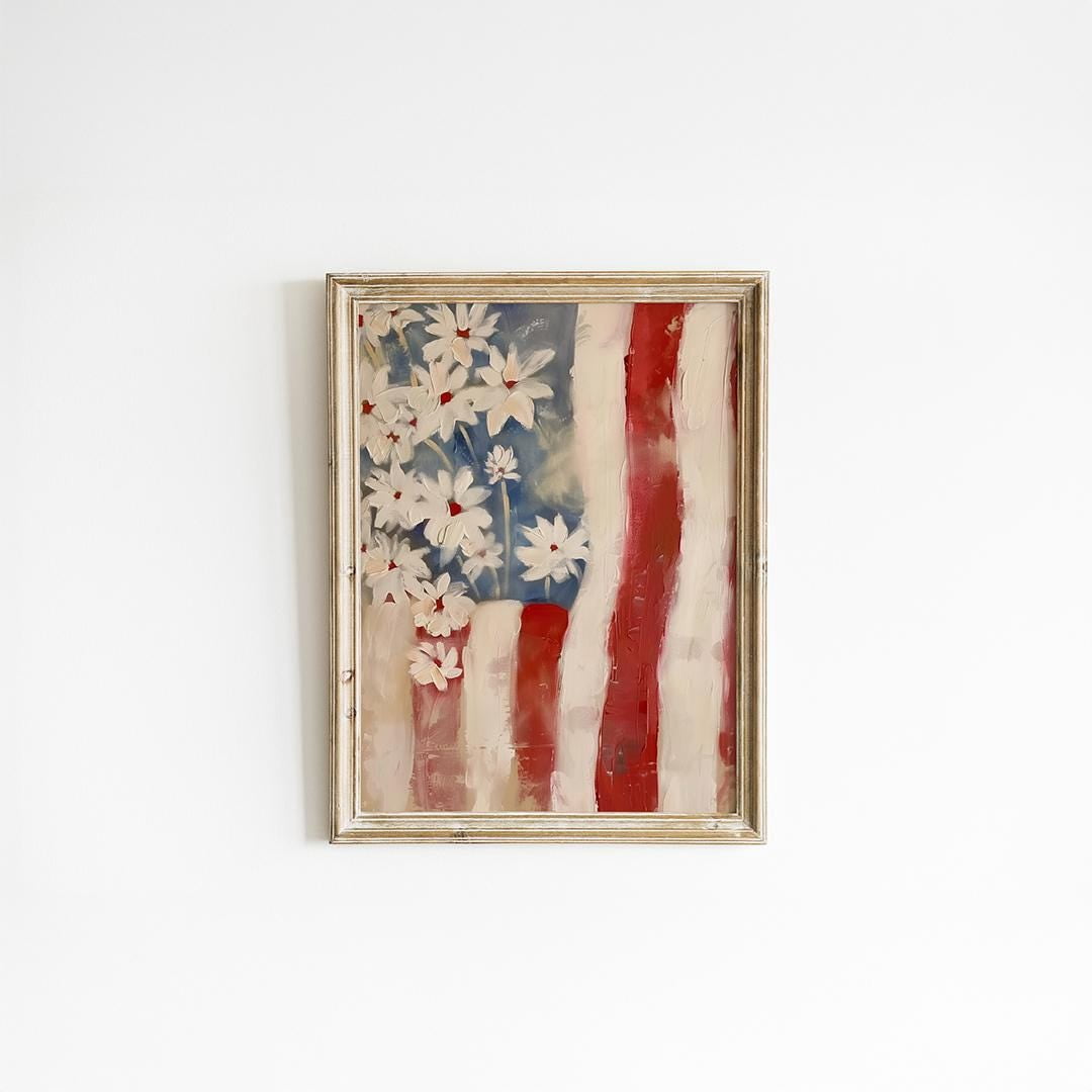 Affixzi Flower American Flag Print, Farmhouse Cottagecore Patriotic ...