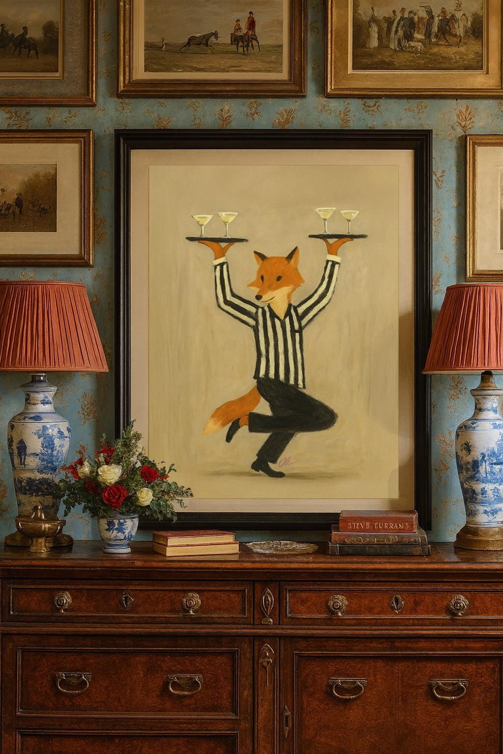 Affixzi Fox Cocktail Waiter Art Print, Retro Bar Wall Art, Timeless ...