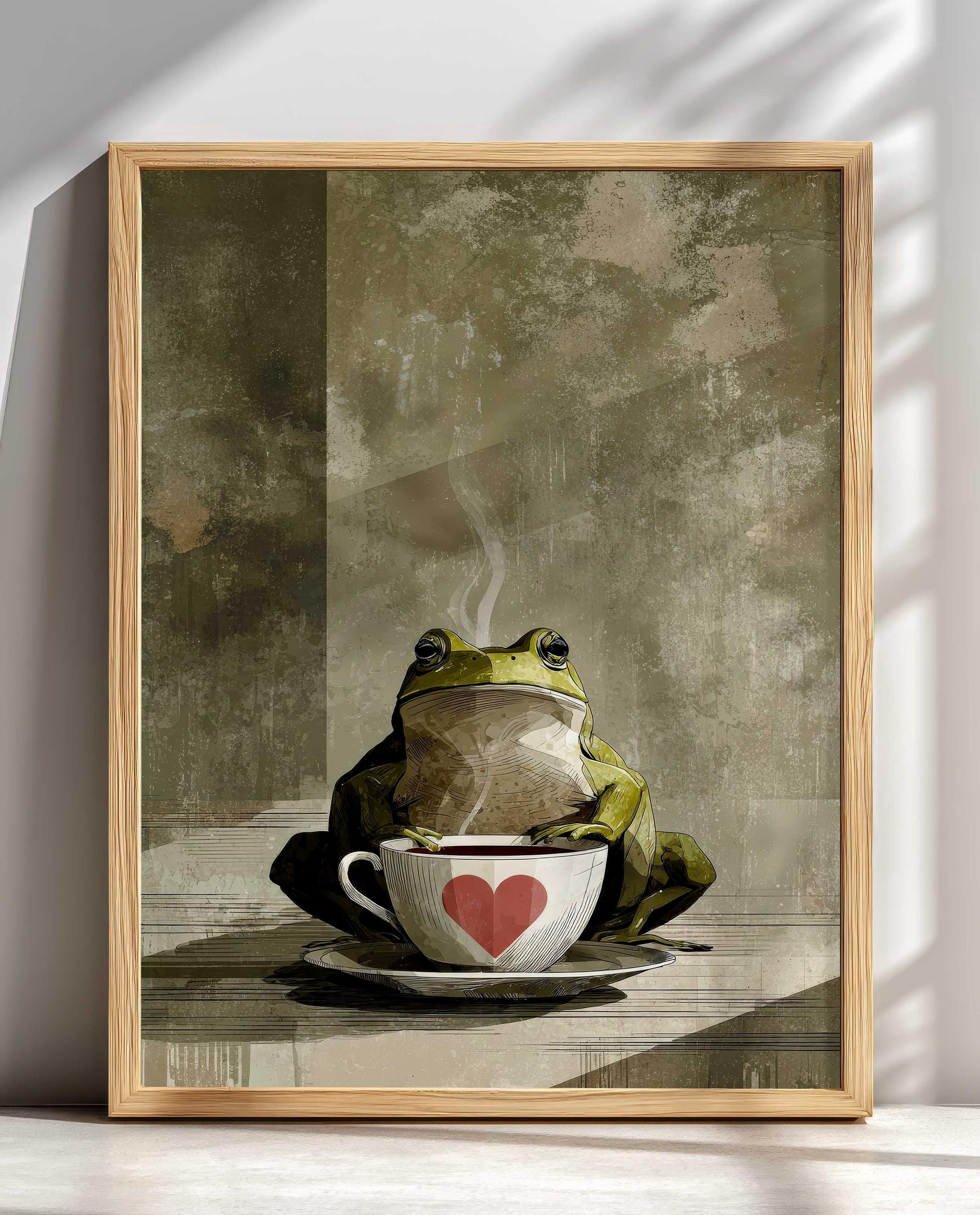 Affixzi Frog Poster Print, Whimsical Vintage Illustration With Teacup ...