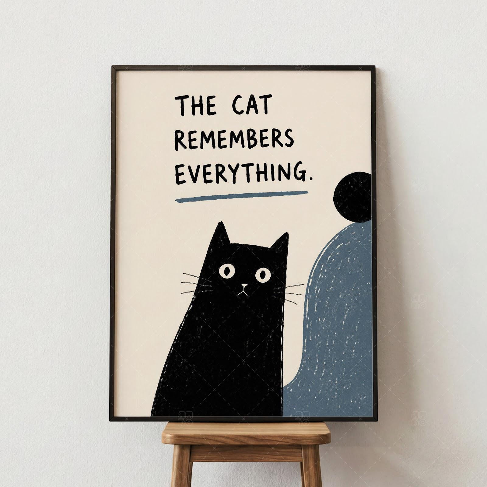 Affixzi Funny Black Cat Poster, The Cat Remembers Everything Print ...