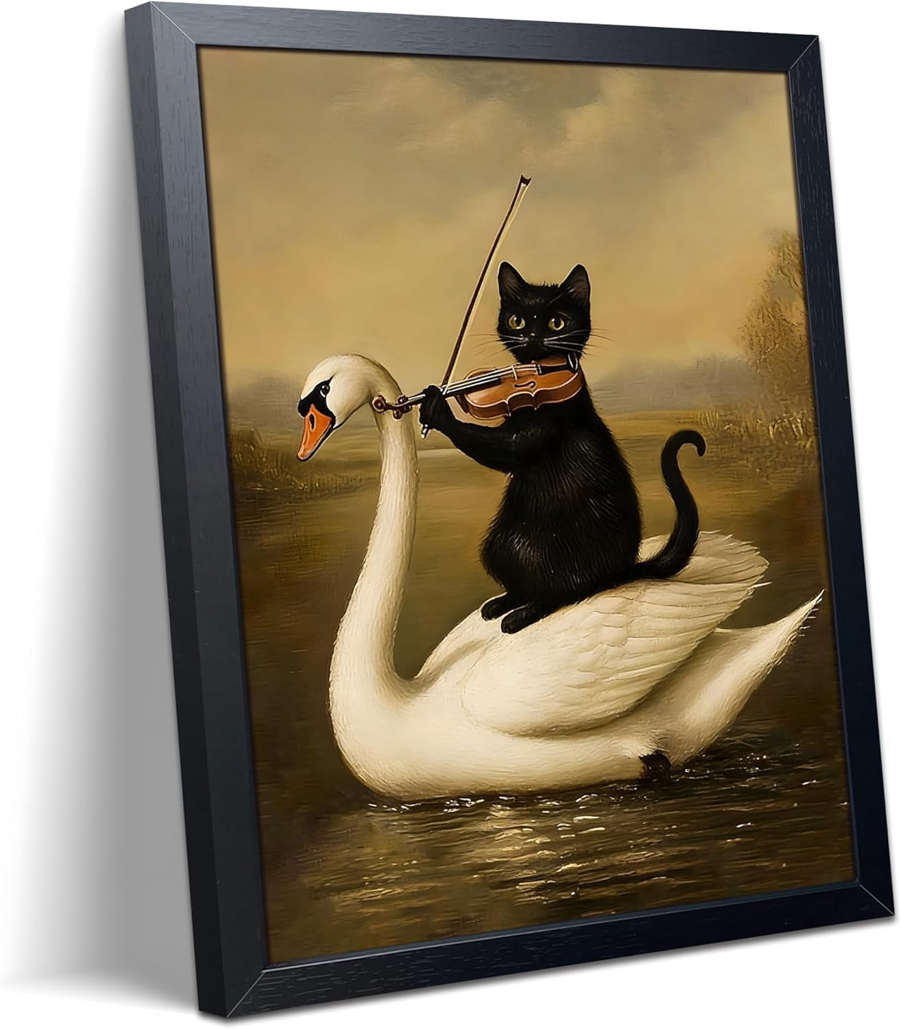 Affixzi Funny Black Cat Violin Wall Art Canvas Print Vintage Swan ...