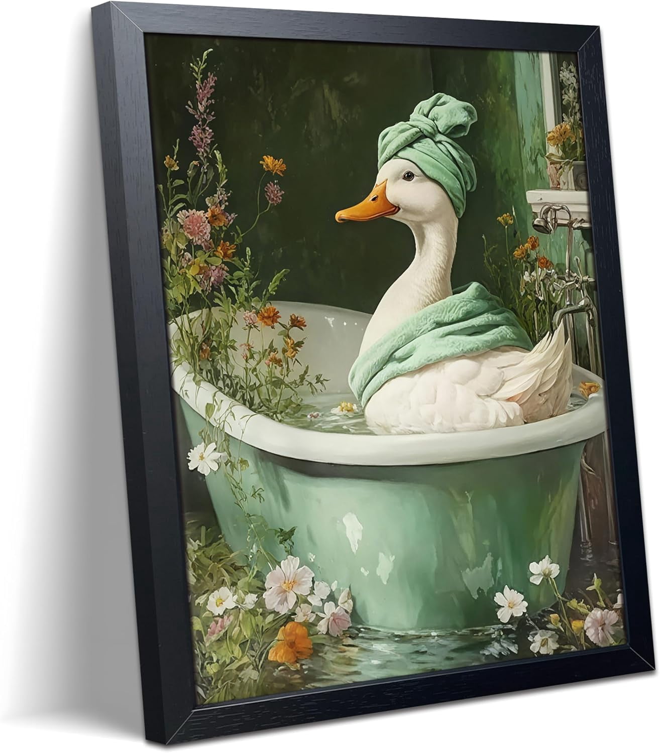 Affixzi Funny Duck Bathroom Wall Art Canvas Print Cute Duck in Bathtub ...