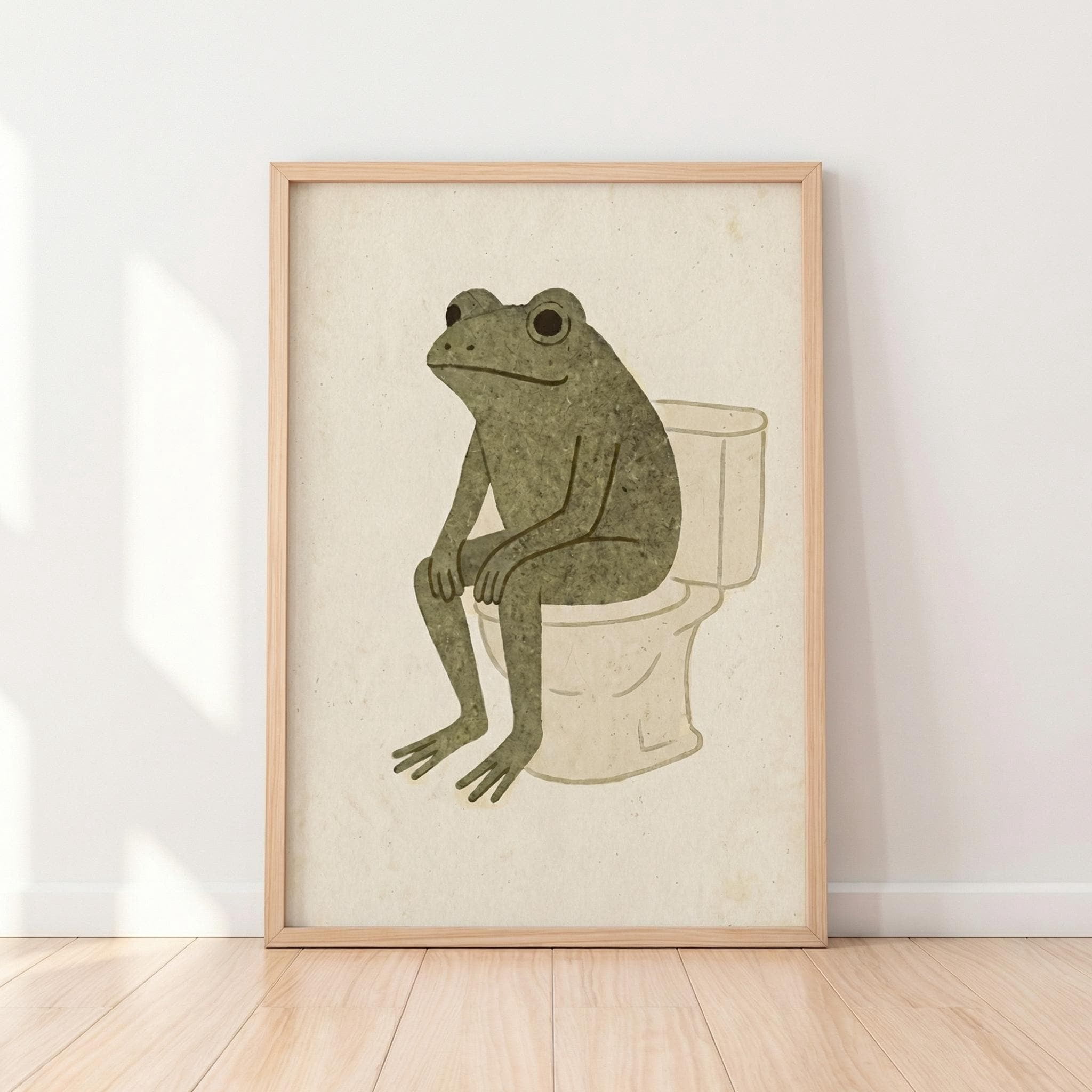 Affixzi Funny Frog Bathroom Wall Art, Sitting on Toilet Poster ...