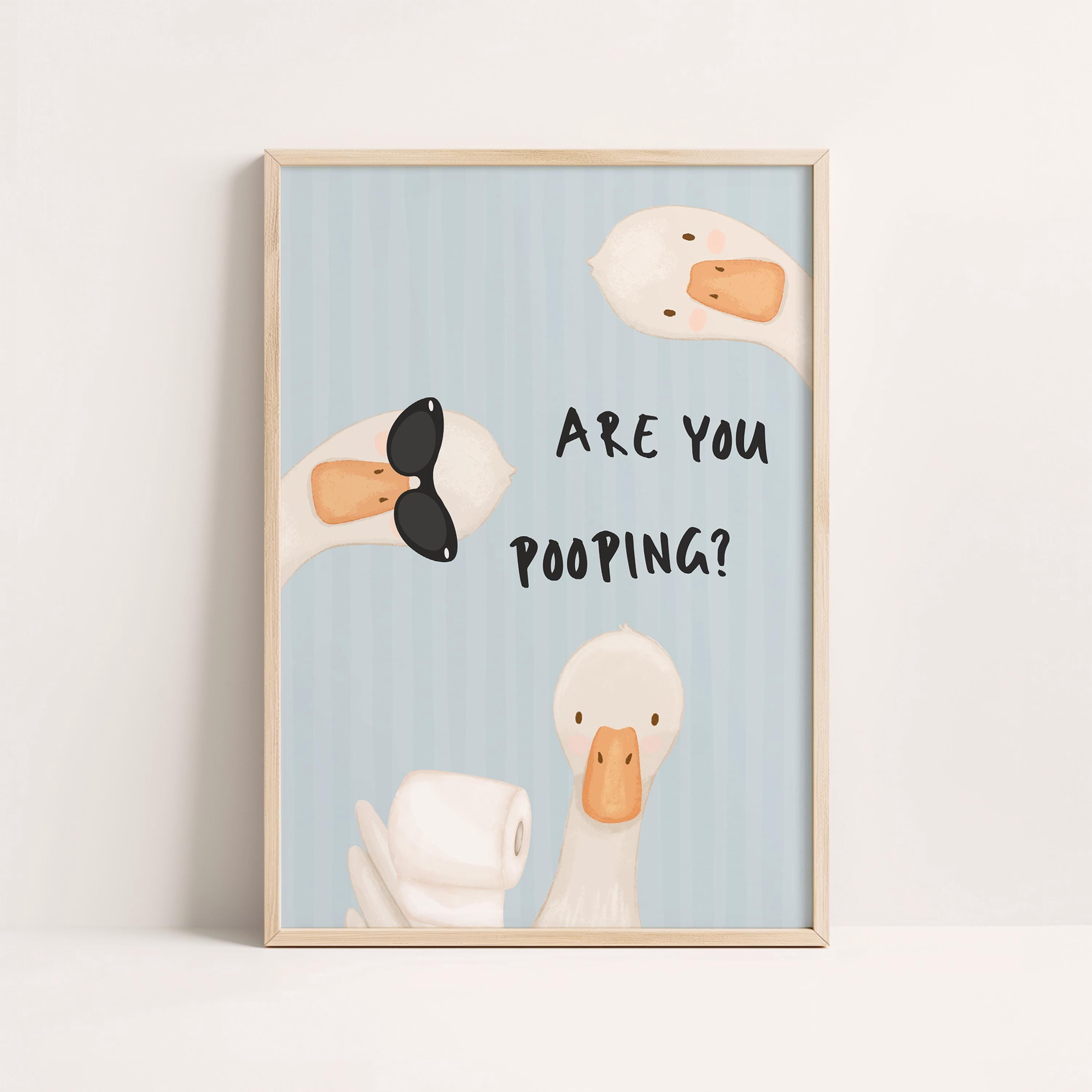Affixzi Funny Goose Bathroom Print Blue Stripes Wall Art, Unframed ...