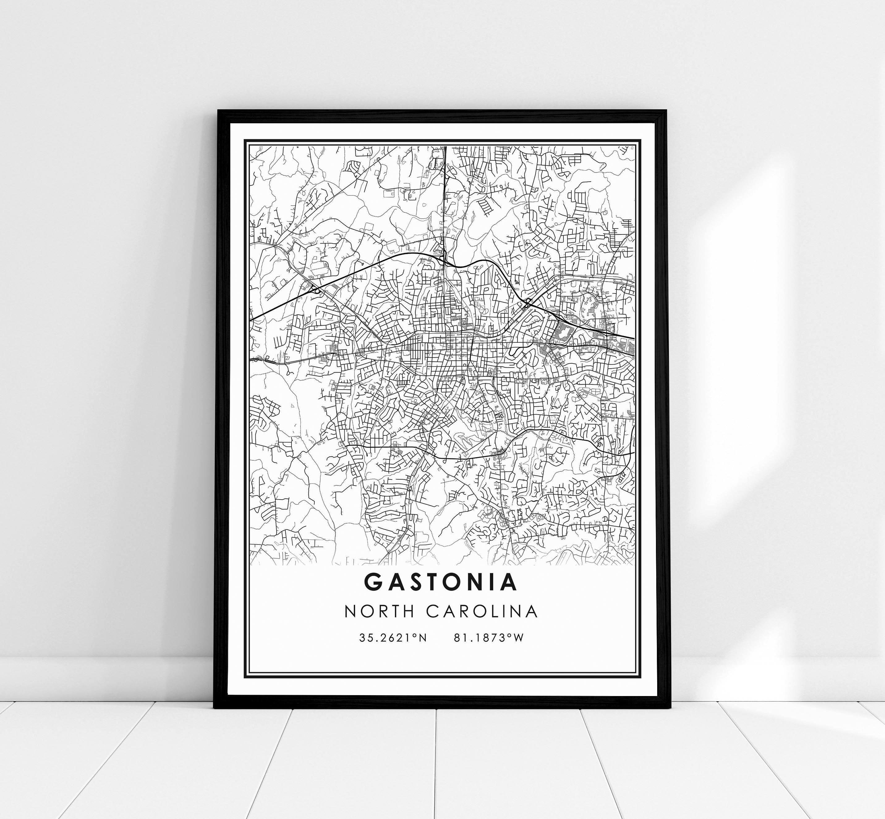 Affixzi Gastonia North Carolina Map Print Poster Canvas, Gastonia City ...