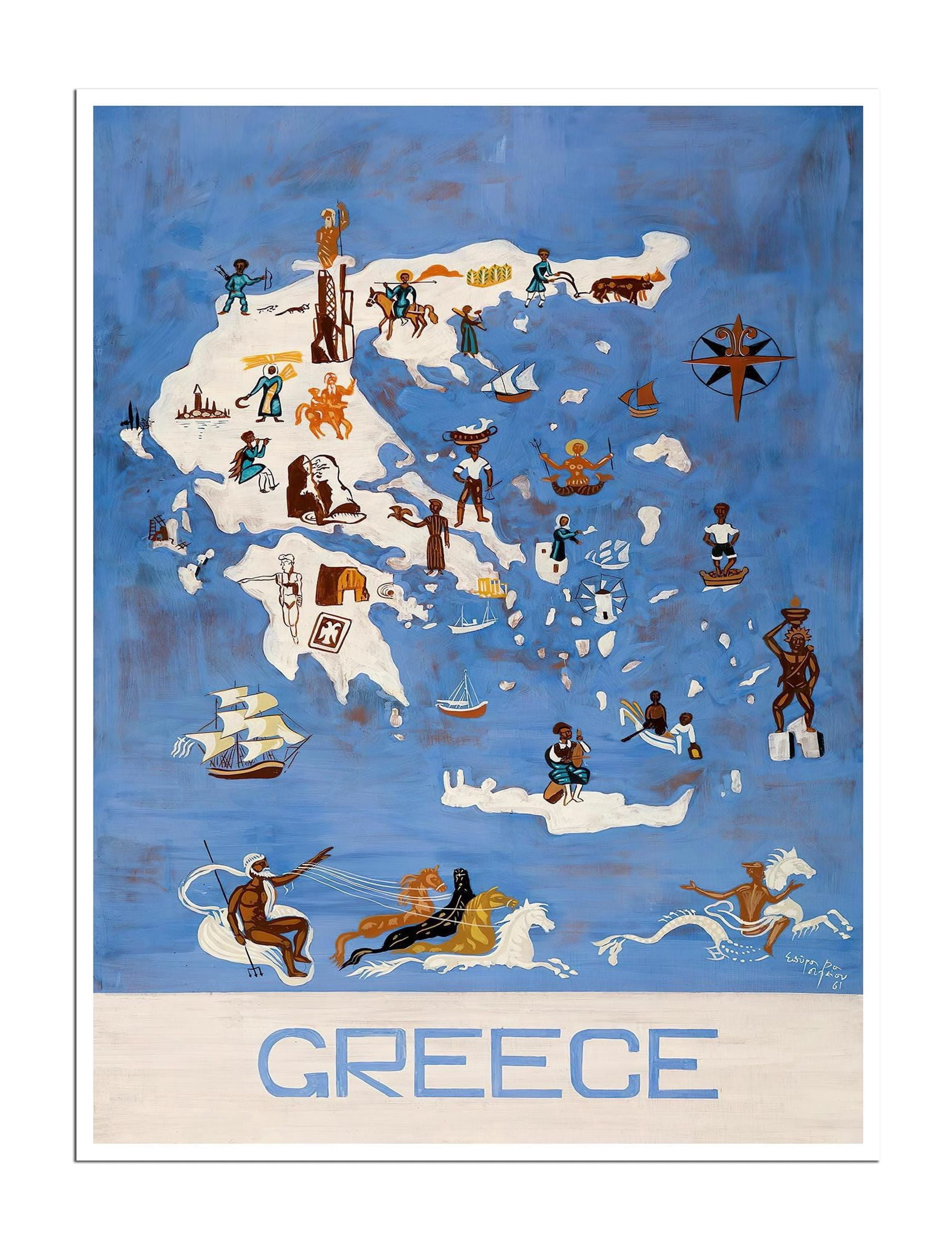 Affixzi Gift for Greek Traveler Vintage Art Greece Travel Poster Print ...