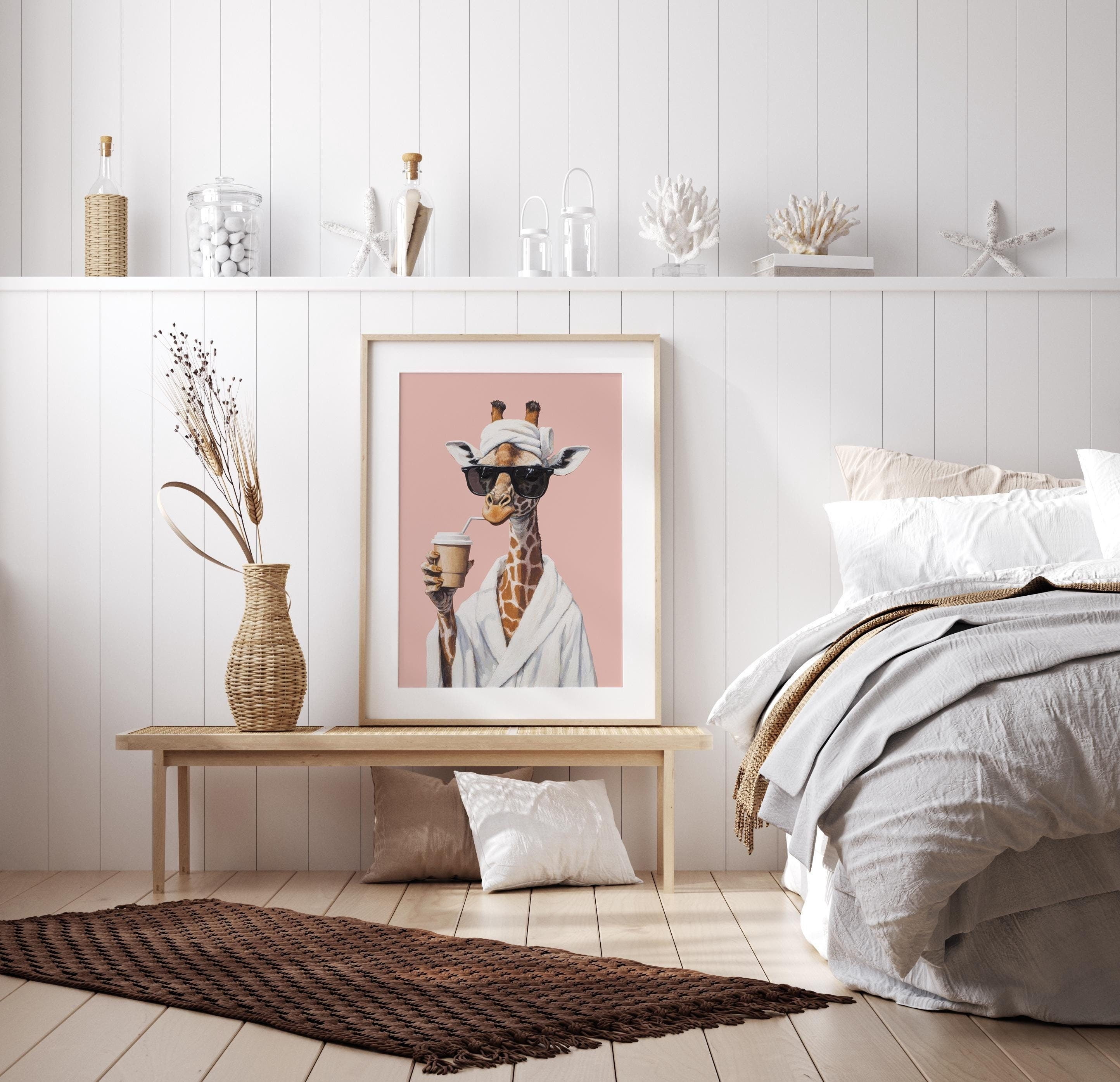 Affixzi Giraffe Wall Art Poster, Colorful Trendy Animal Decor, Pink ...