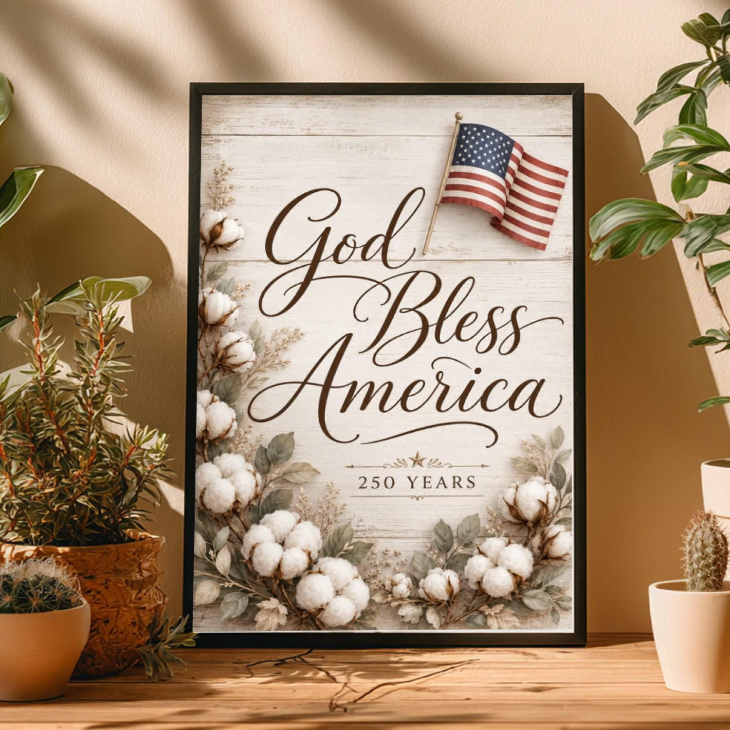 Affixzi God Bless America 250th Anniversary Print, Vintage Americana ...