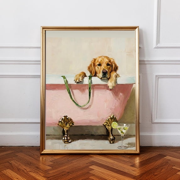 Affixzi Golden Retriever Poster, Dog Bathroom Wall Art, Whimsical Pet ...