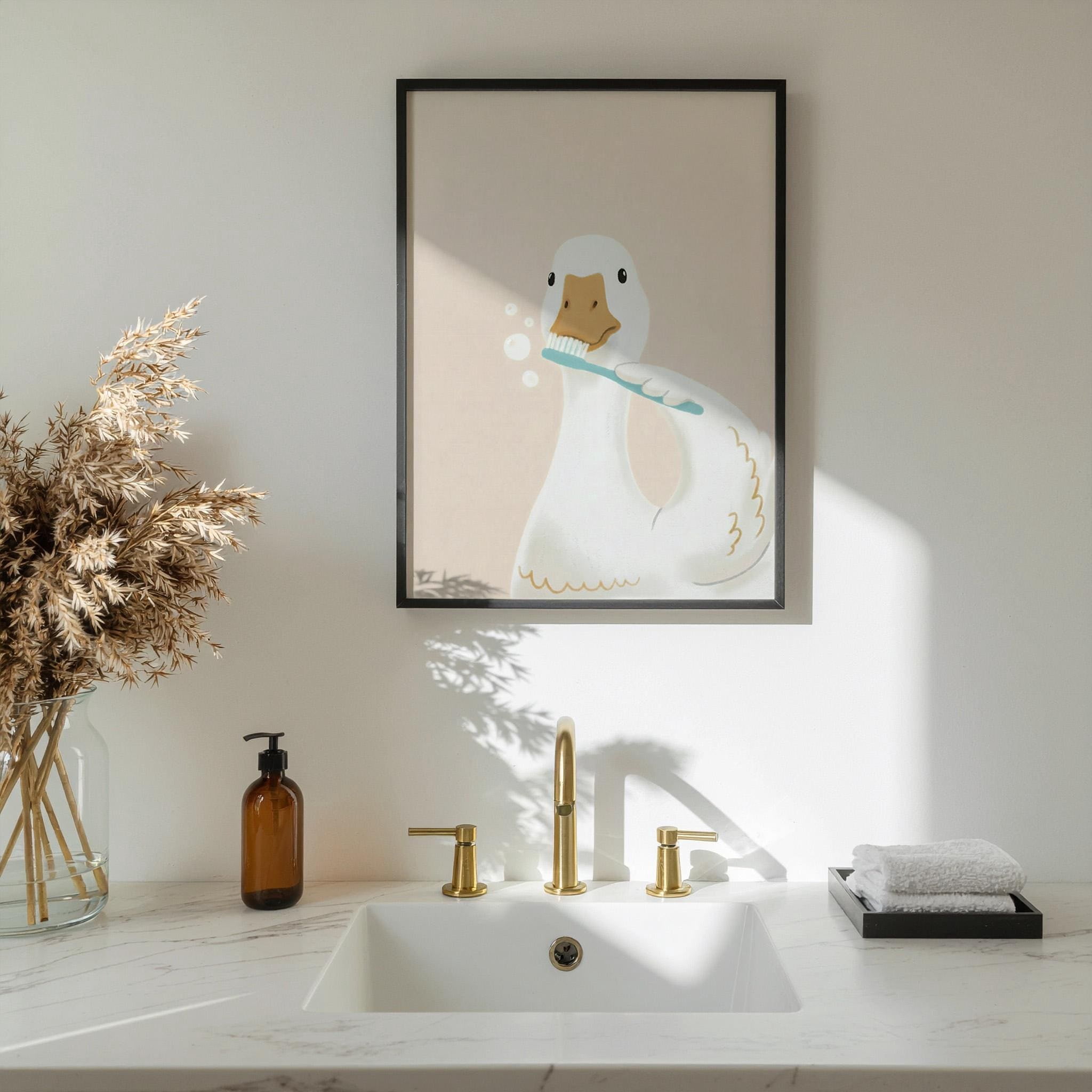 Affixzi Goose Bathroom Wall Art, Duck Toothbrushing Decor, Fun Bathroom ...