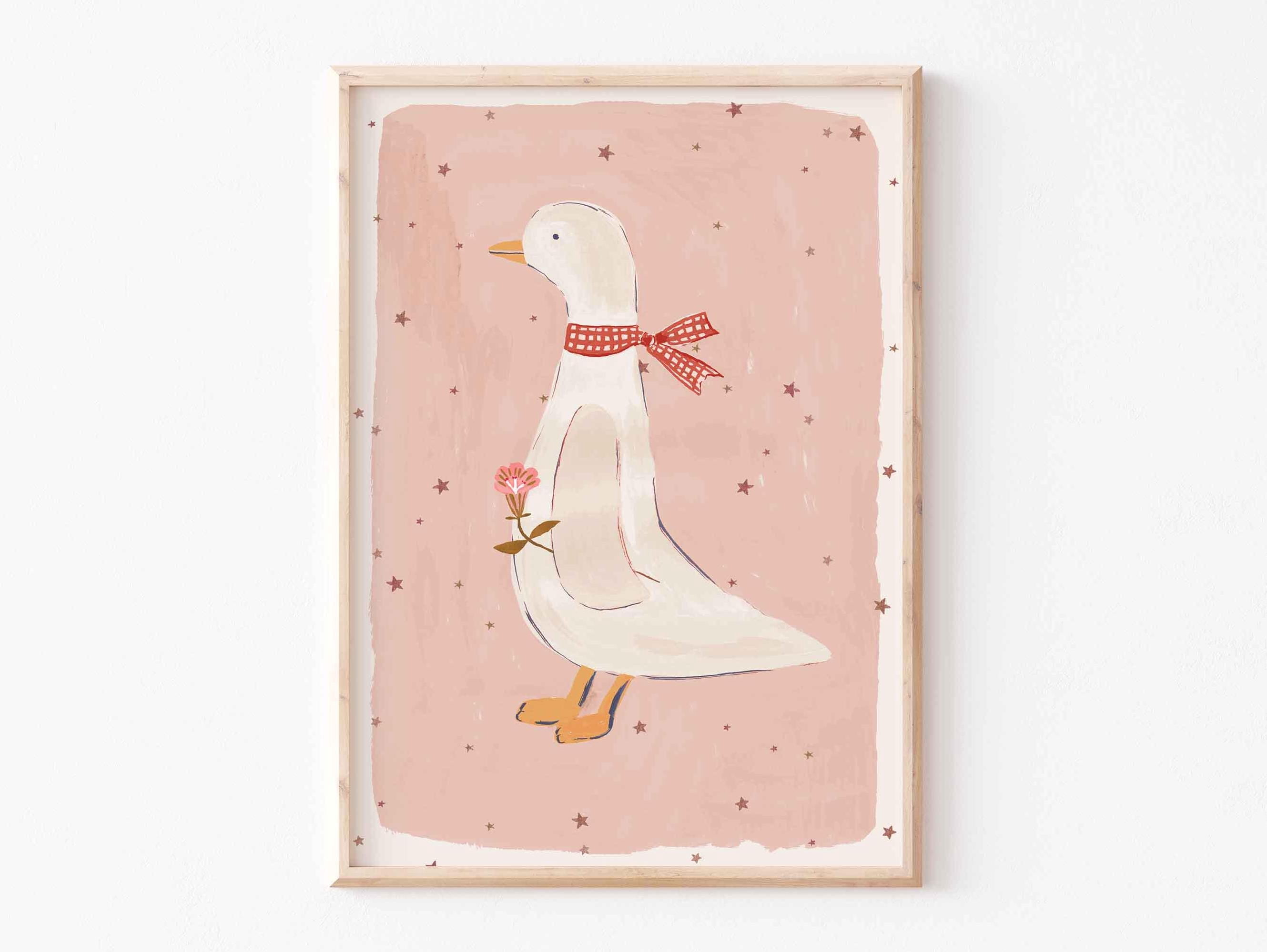 Affixzi Goose Print Pink |Vintage Nursery | duck Illustration | Painted ...